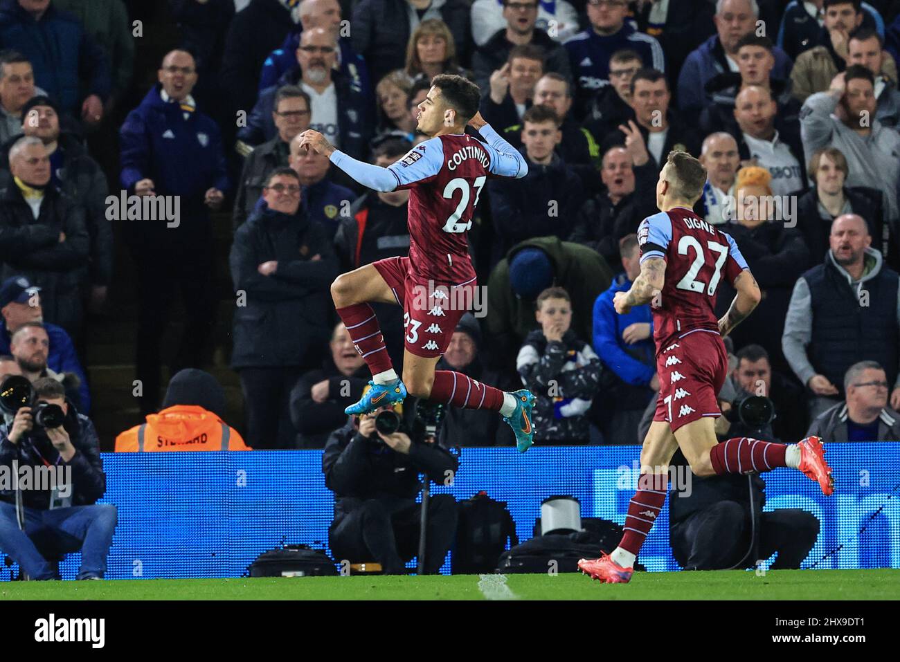 Philippe Coutinho #23 of Aston Villa celebrates his goal to make it ...