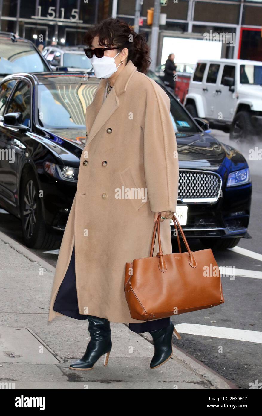 New York, USA. 10th Mar, 2022. Sandra Oh seen arriving at ABC Studios ...