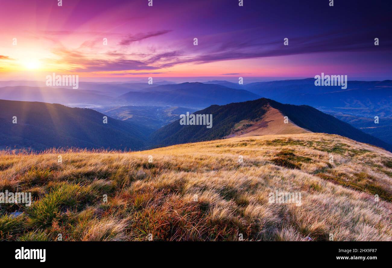 Majestic sunset in the mountains landscape. Carpathian, Ukraine Stock ...