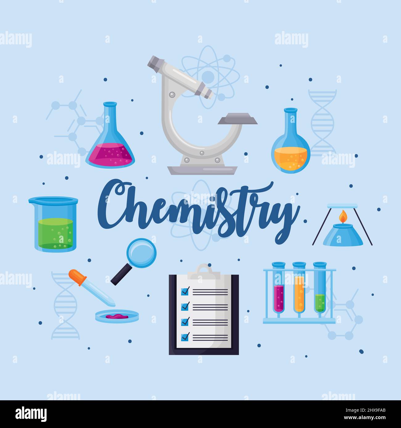 chemestry lettering and equipment icons Stock Vector Image & Art - Alamy