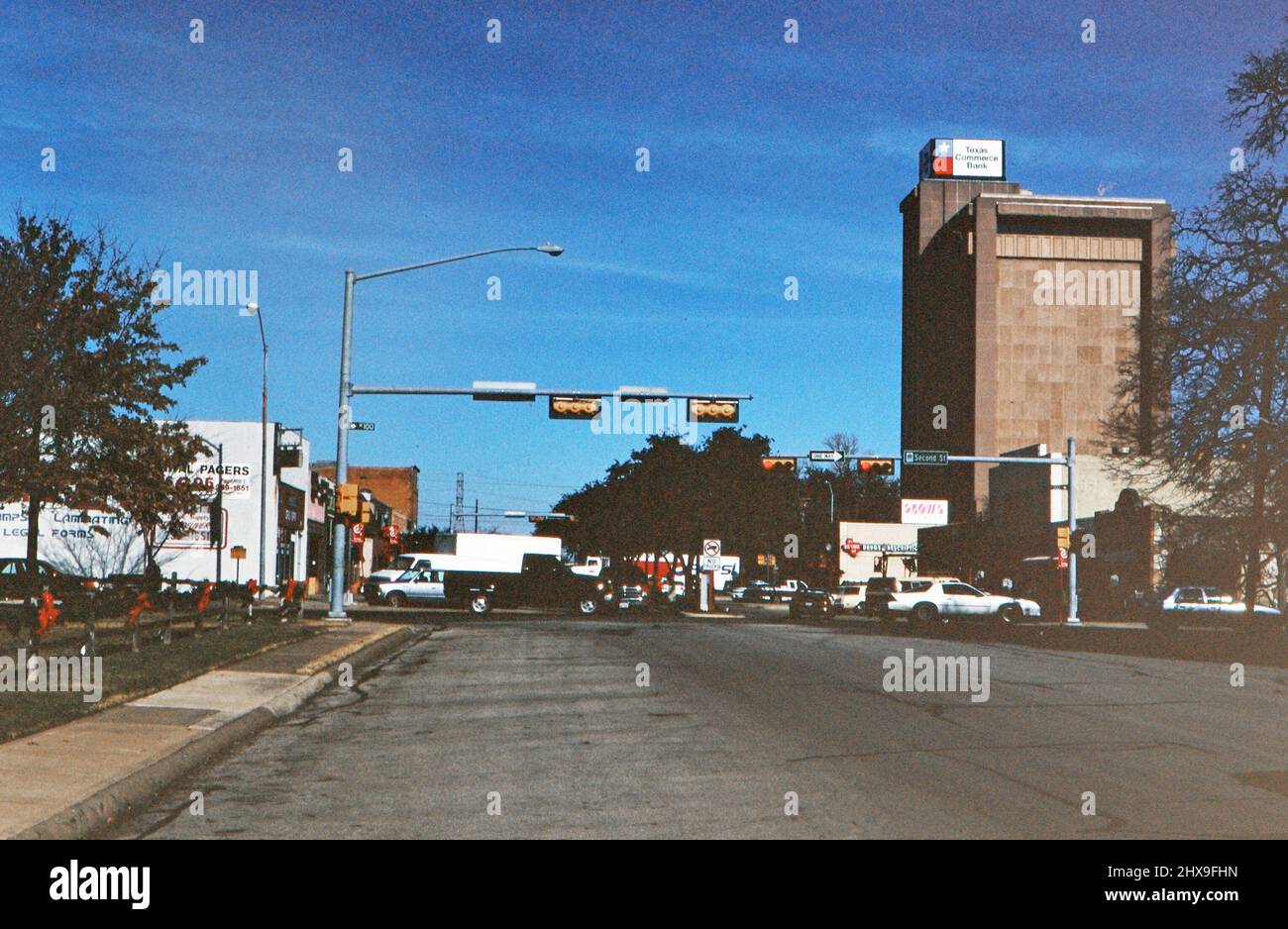 Main Street in downtown Irving, Texas looking north toward the Texas ...