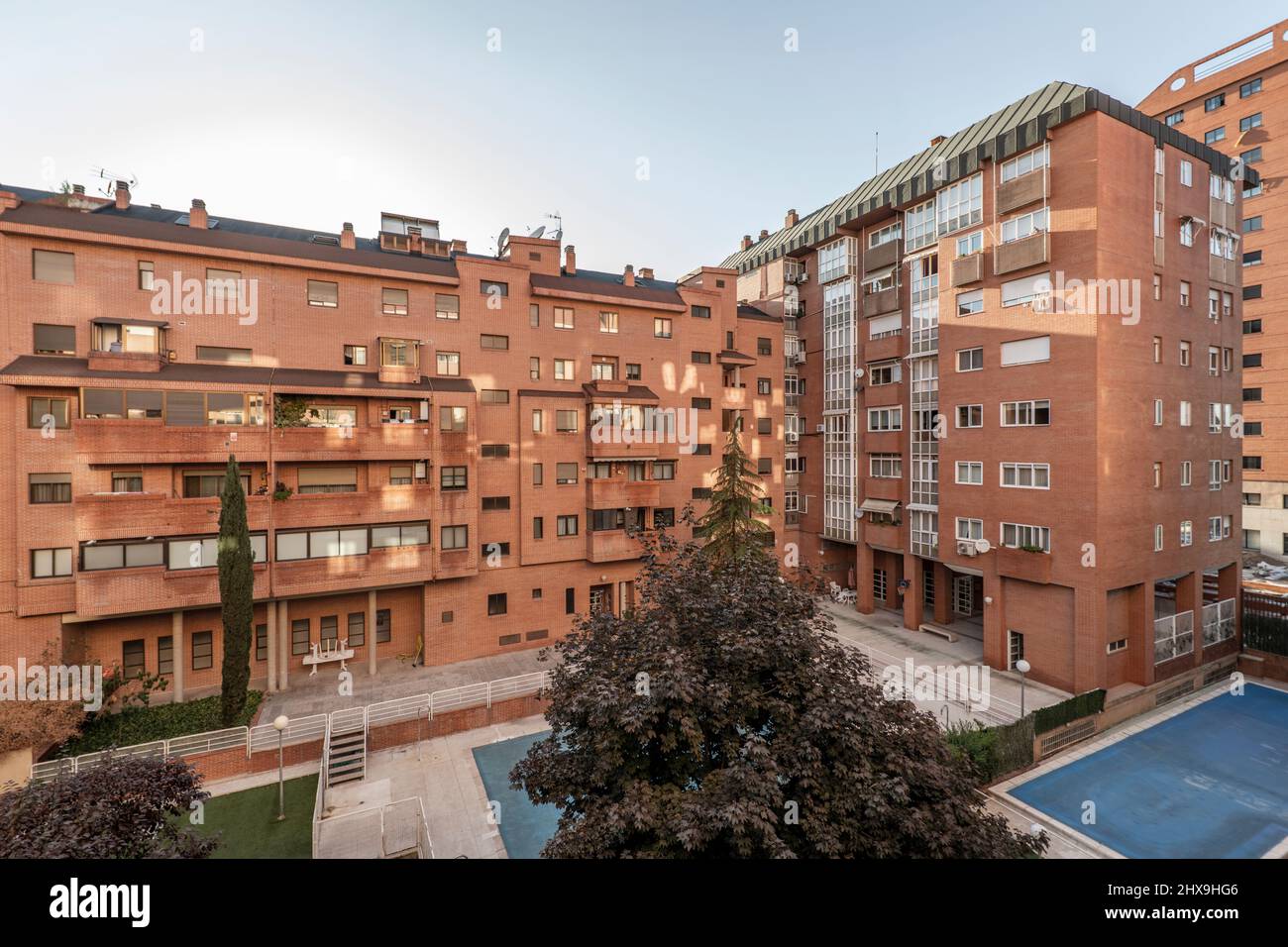 Interior facades of urban residential buildings with covered swimming ...