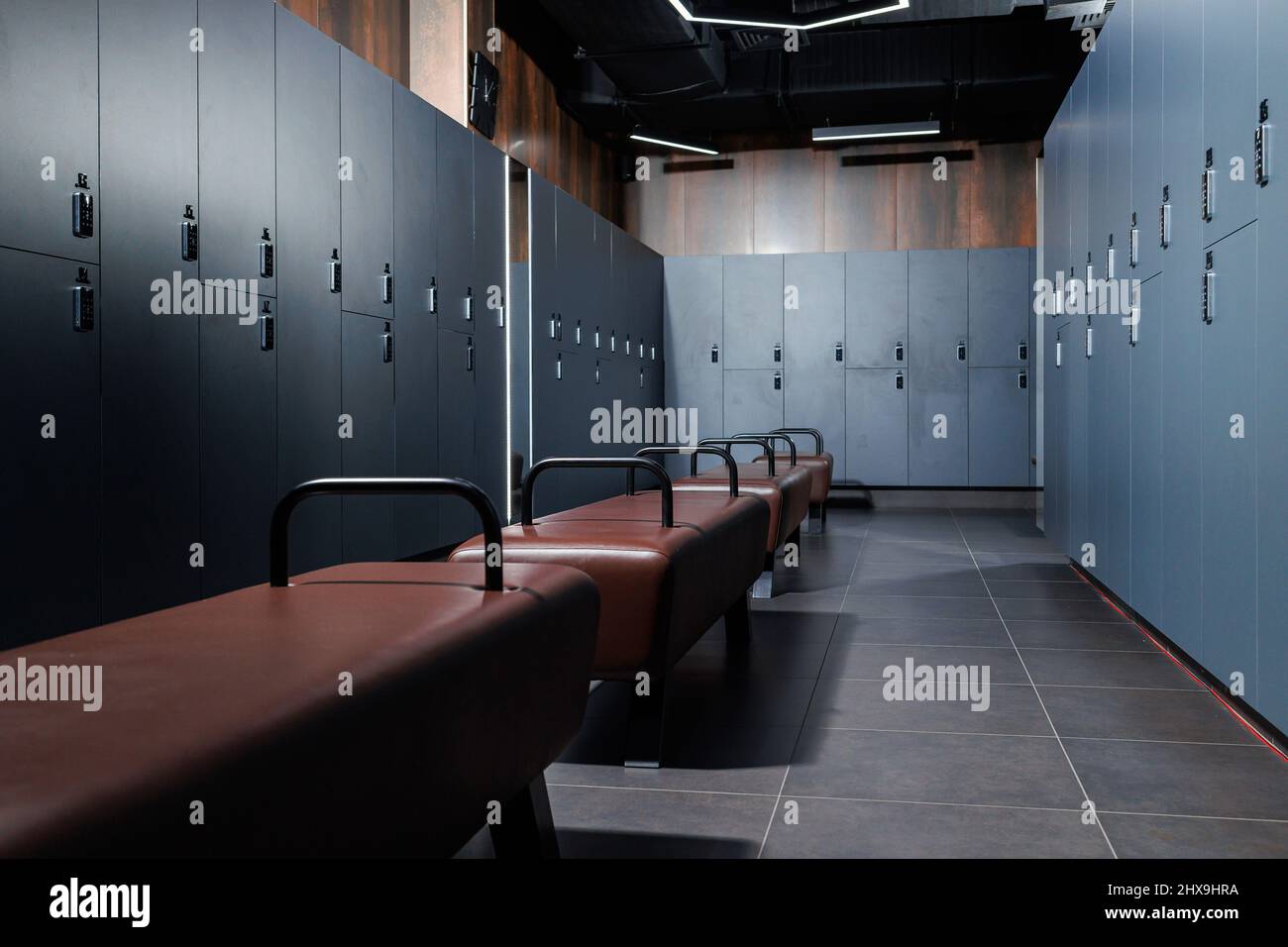 A modern dressing room for people to change before training. Dressing ...