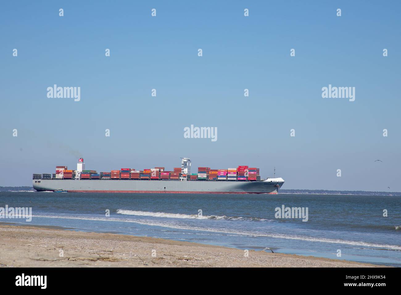 Tybee Island, Georgia, USA - February 19, 2022 : Container ship laden ...