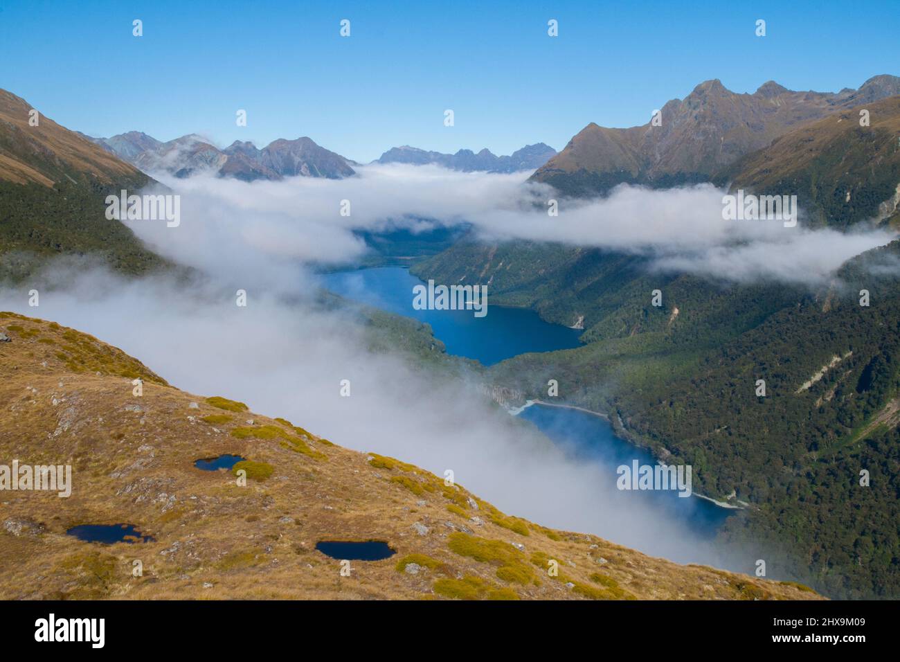 Scenic view of Lake Gunn Fergus and Livingstone Range from Key Summit ...