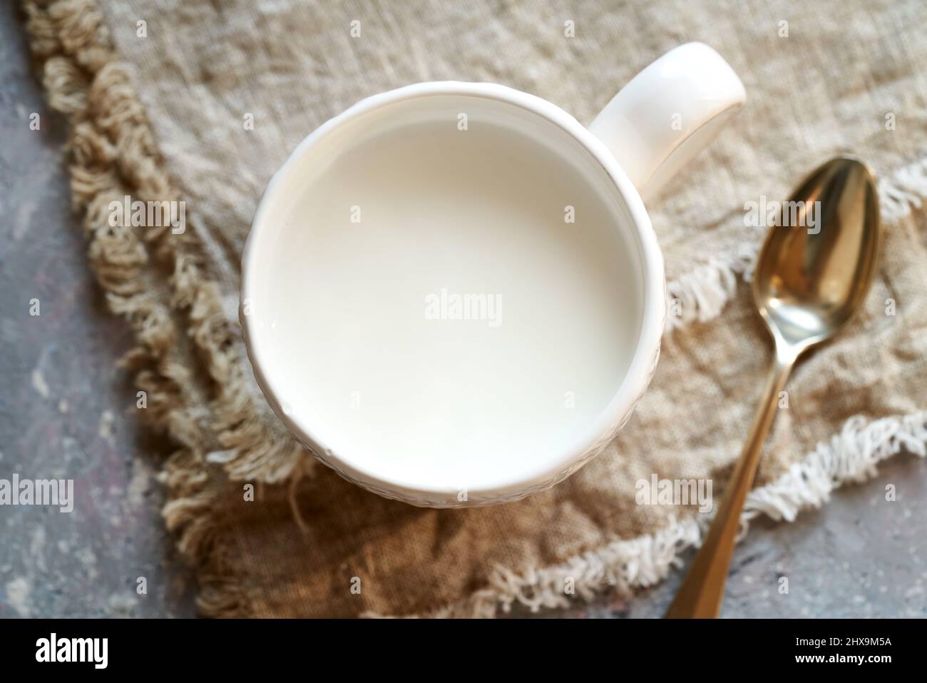 Fresh probiotic kefir drink in a white cup, top view Stock Photo - Alamy