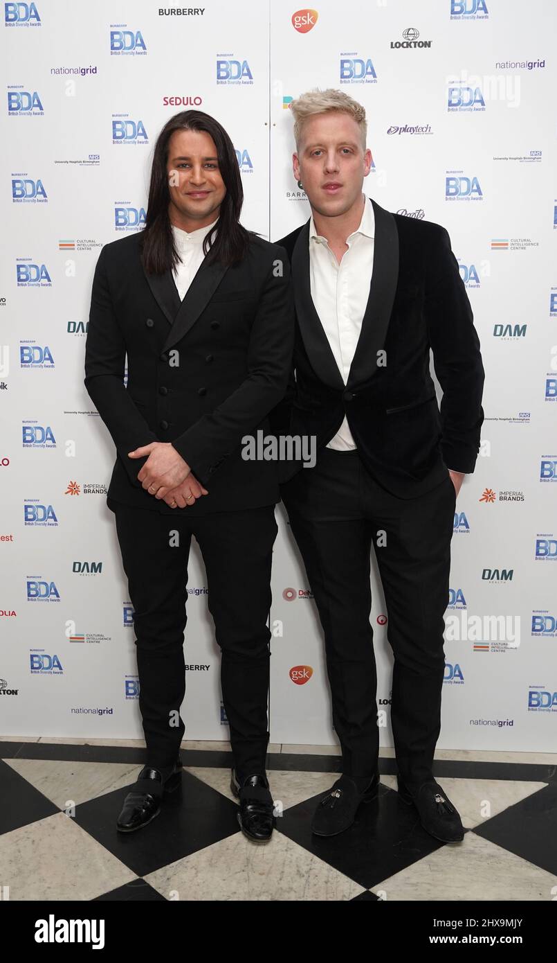 Ollie Locke (Left) with his husband Gareth Locke arrives at the ...