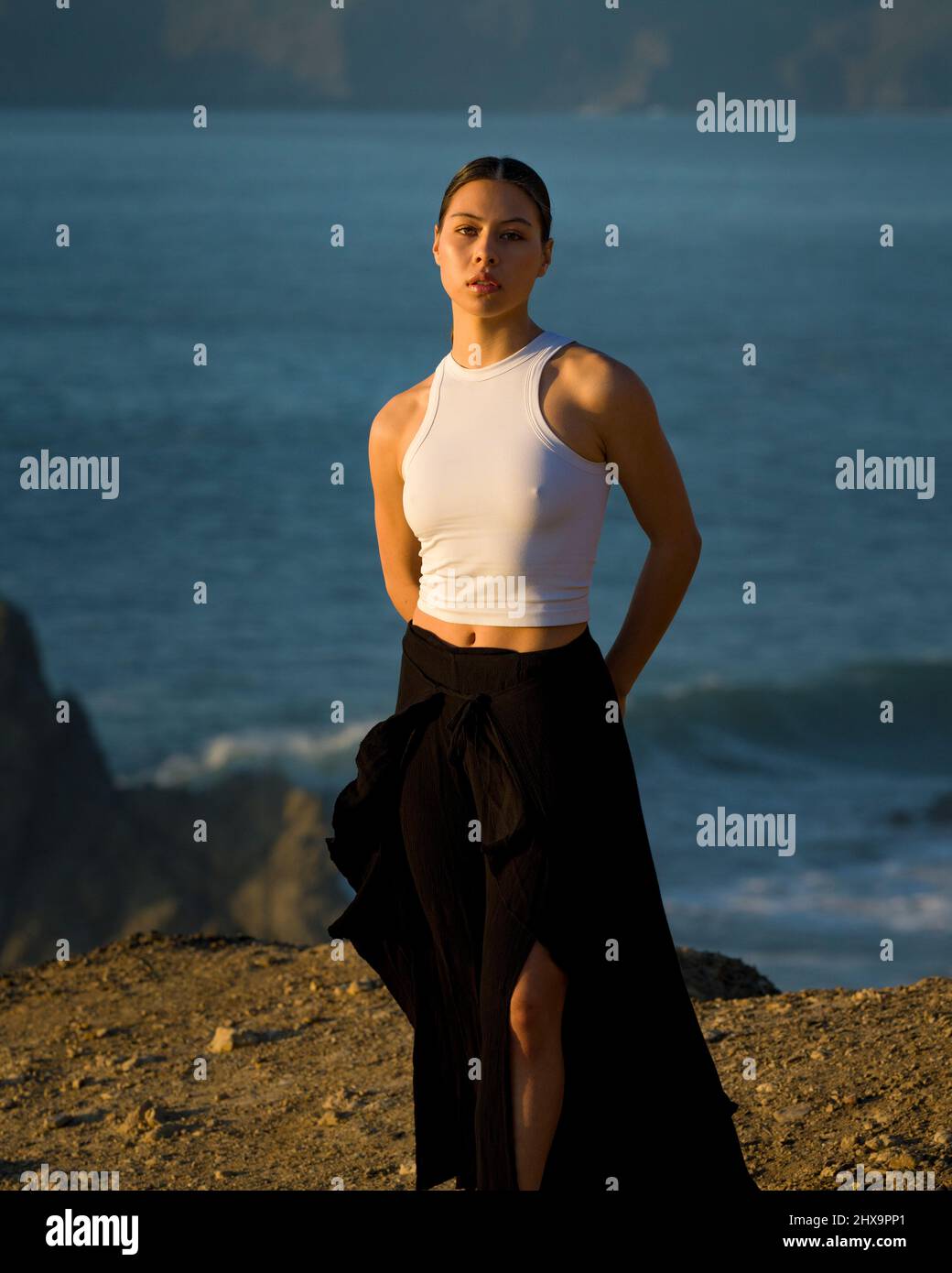 Authentic Multiracial Female Dancer on Cliff Overlooking San Francisco ...