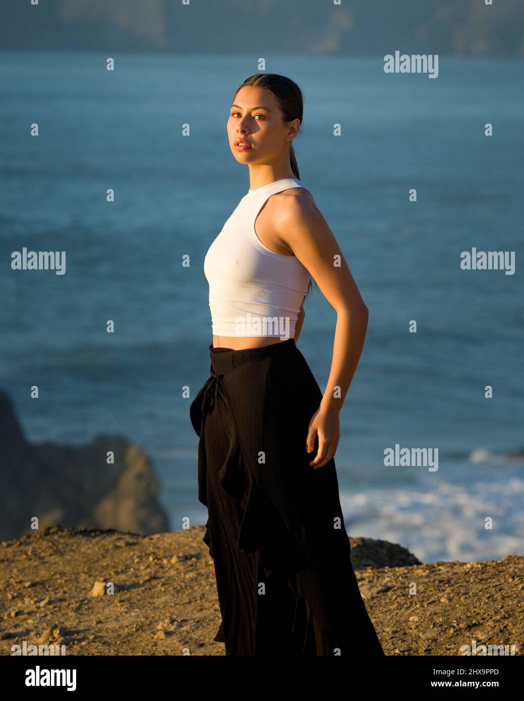 Authentic Multiracial Female Dancer on Cliff Overlooking San Francisco ...