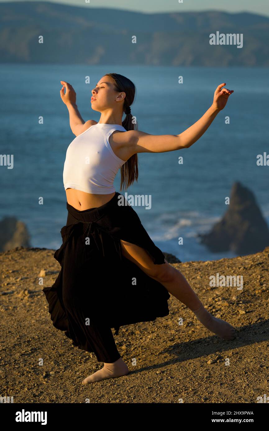 Authentic Multiracial Female Dancer on Cliff Overlooking San Francisco ...