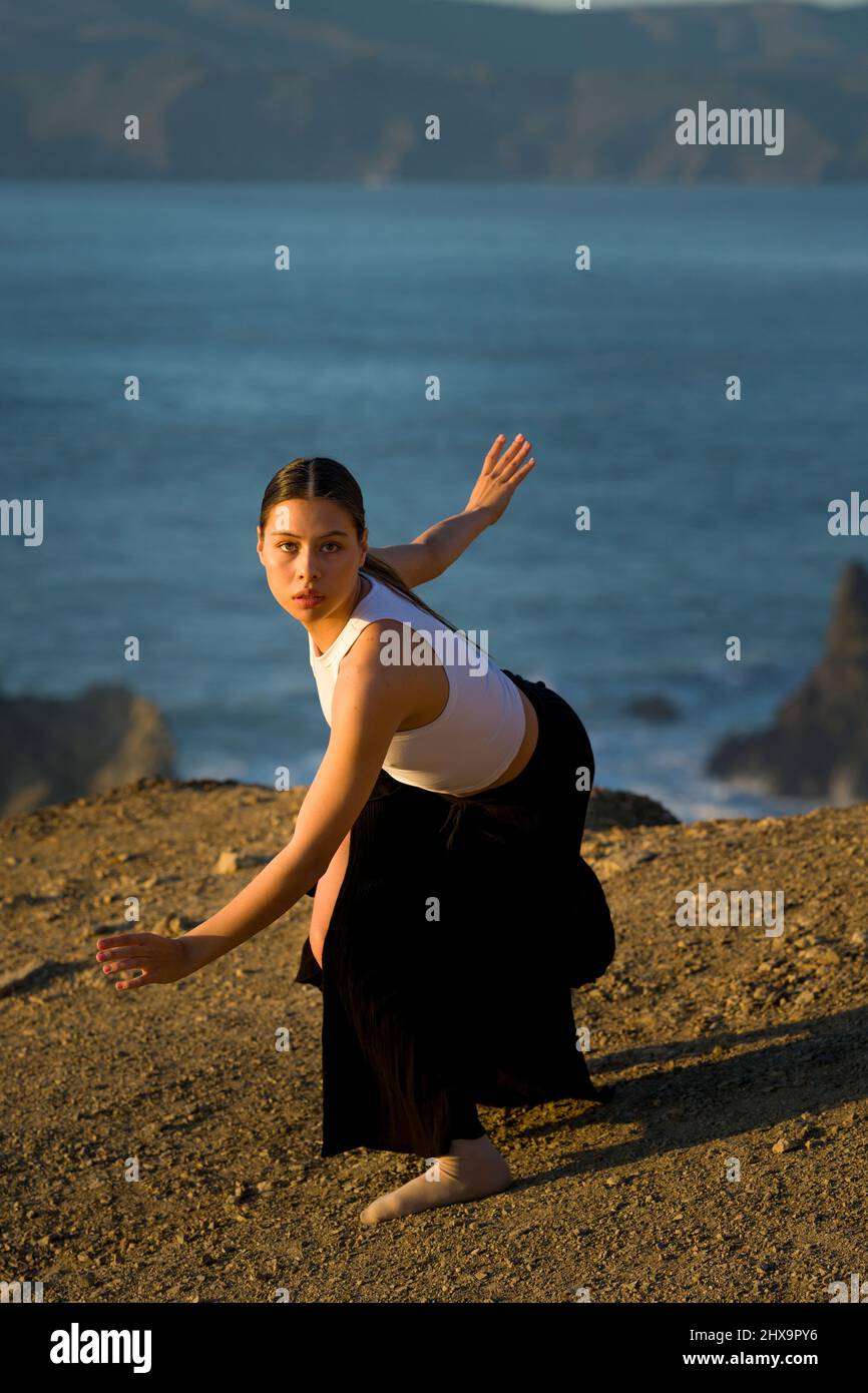 Authentic Multiracial Female Dancer on Cliff Overlooking San Francisco ...