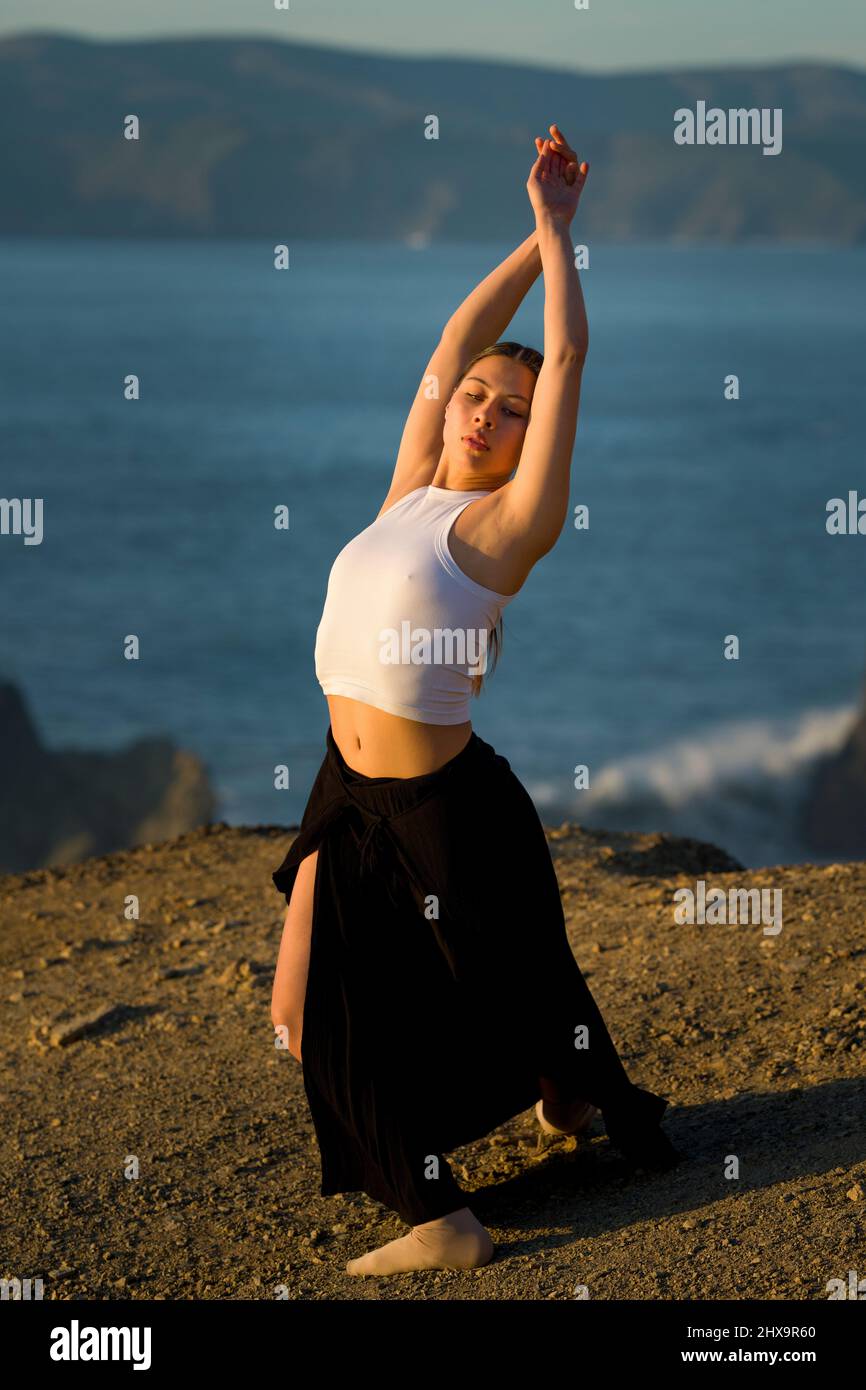 Authentic Multiracial Female Dancer on Cliff Overlooking San Francisco ...