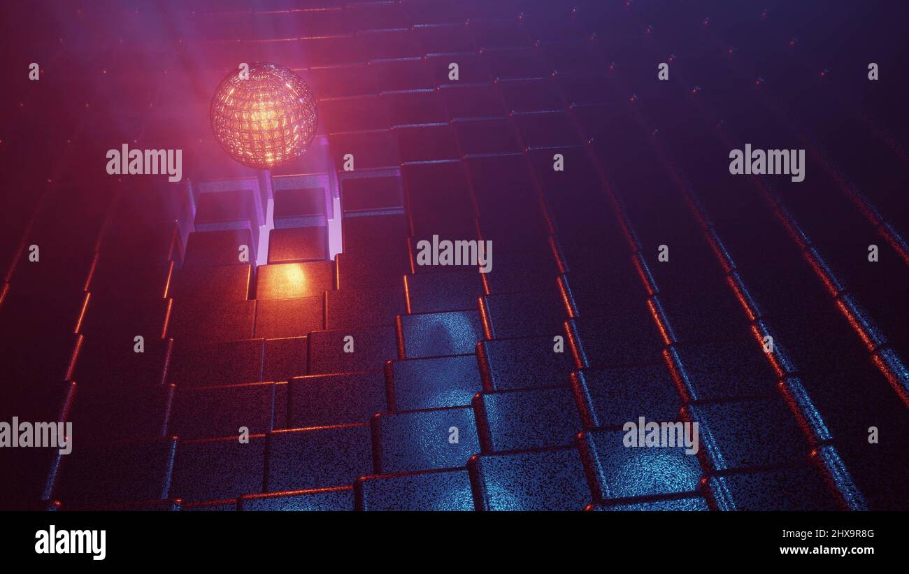 3d illustration with sphere near cube wall in 4K UHD quality Stock ...