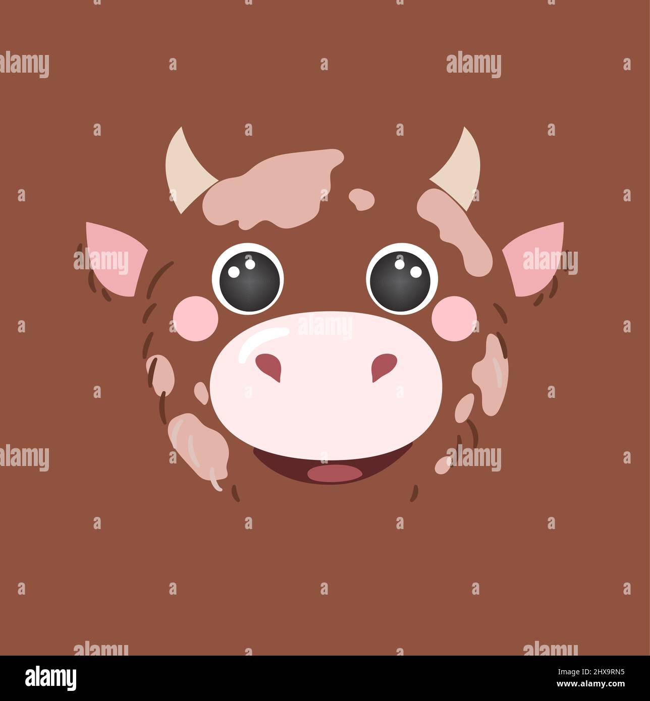 Cute cow portrait square smile head cartoon round shape farm avatar ...