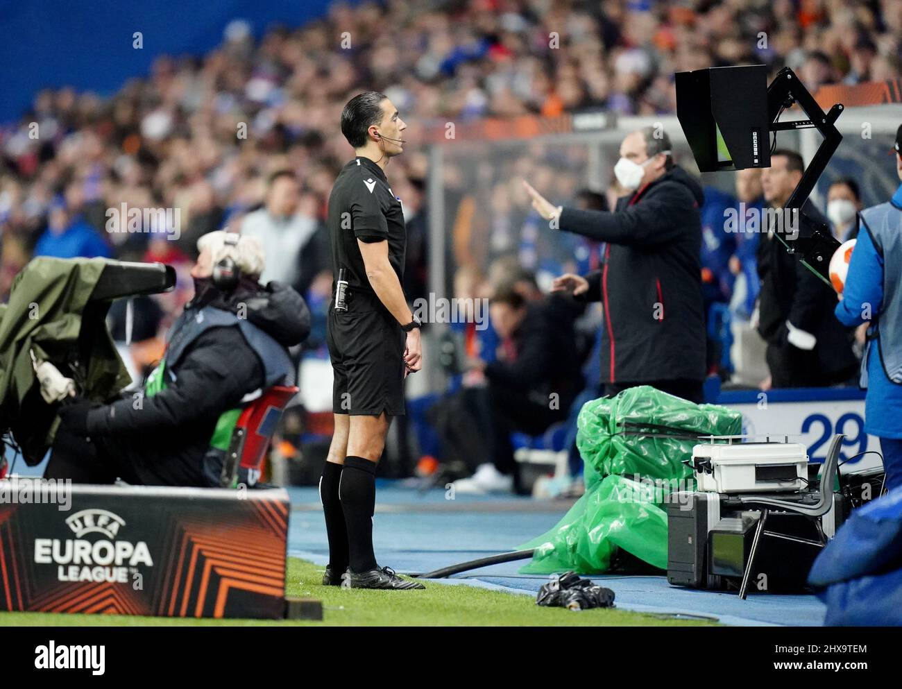 Referee Serdar Gozubuyuk check VAR during the UEFA Europa League round ...