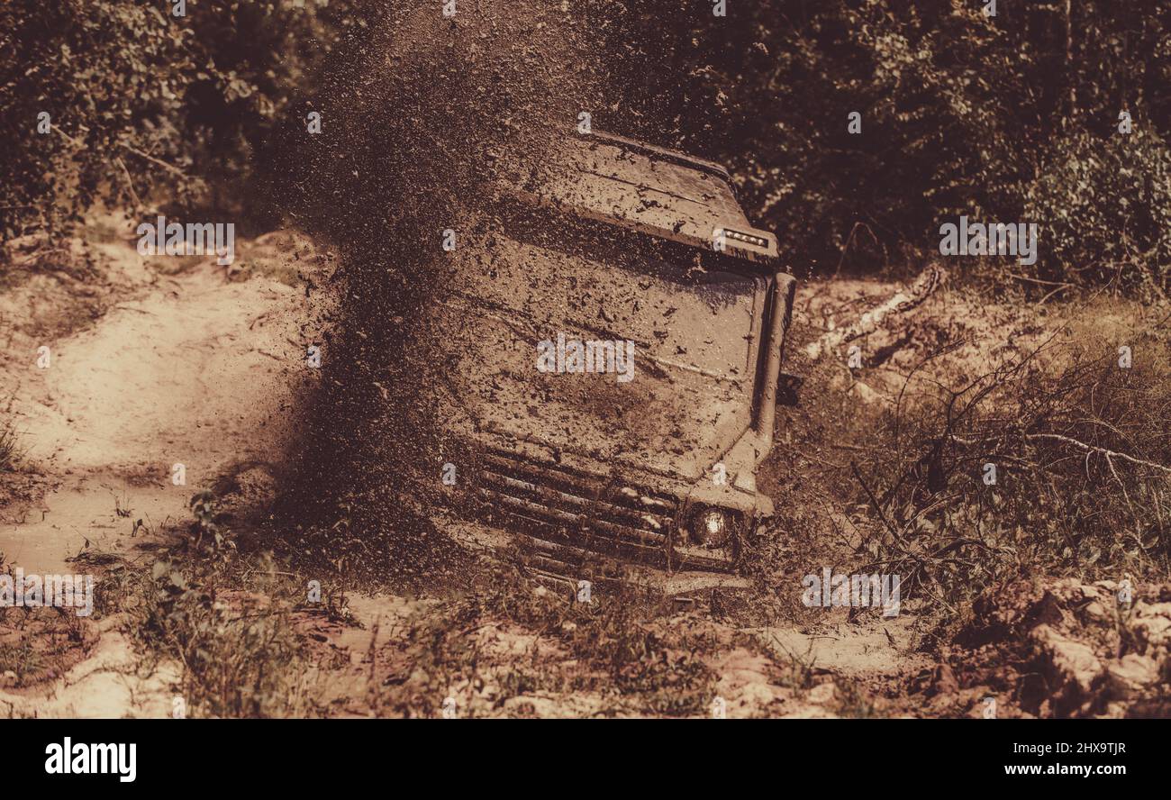 Off-road travel on mountain road. Travel concept with big 4x4 car ...