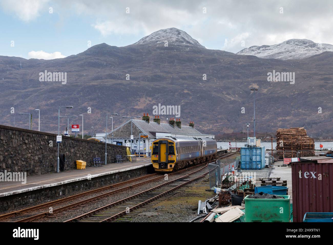 Kyle Of Lochalsh Railway station with the Isle of Skye behind and ...