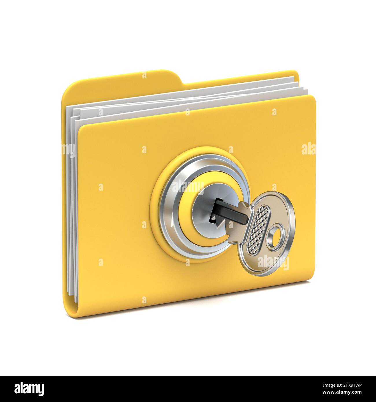 Yellow folder icon Data security concept 3D rendering illustration isolated on white background ...