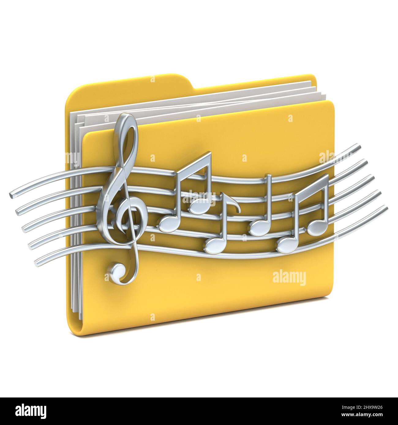 Yellow folder icon Music files 3D rendering illustration isolated on ...