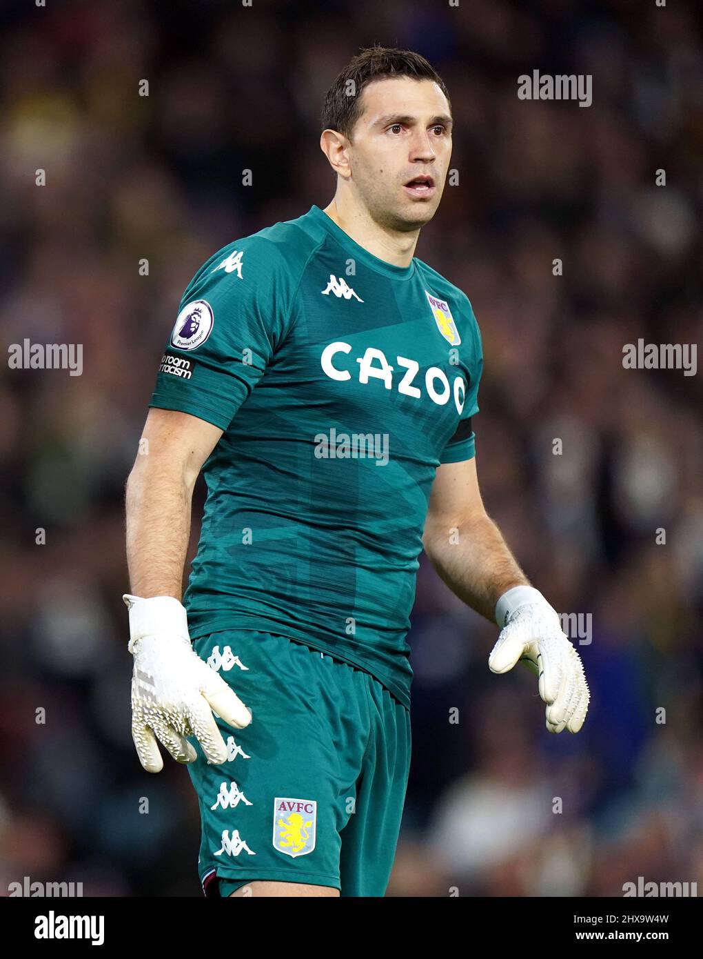 Aston Villa goalkeeper Emiliano Martinez during the Premier League ...
