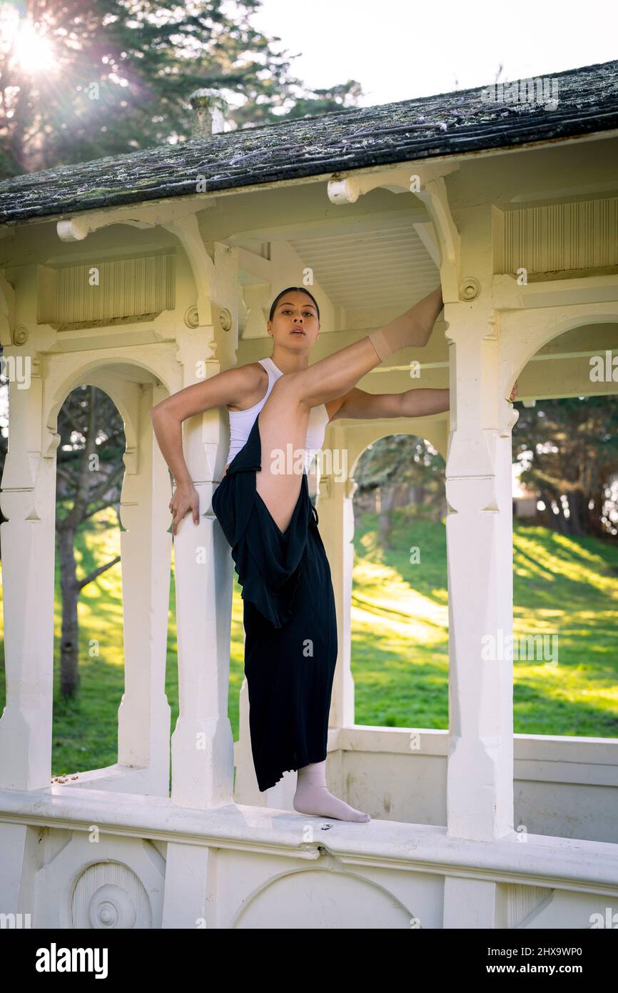Multiracial Female Dancer | Dance Pose | White Victorian Gazebo Stock ...