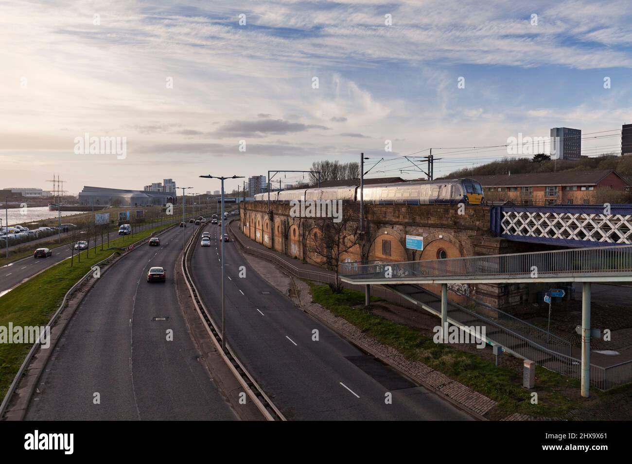 Partick , Glasgow, Scotrail Alstom class 334 train running alongside ...