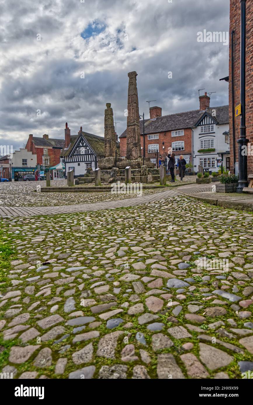 Sandbach in Cheshire with ancient saxon stone crosses Stock Photo - Alamy