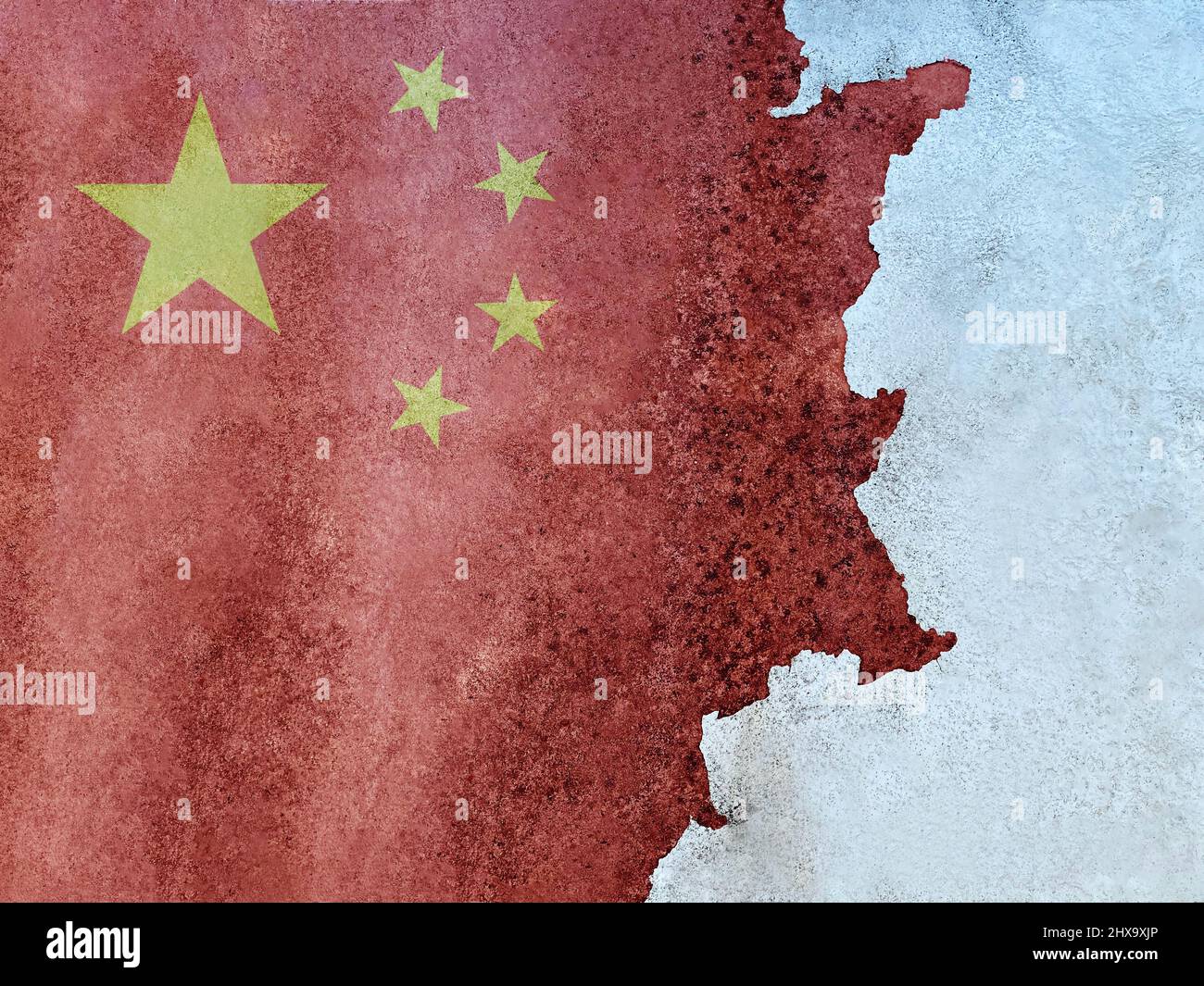 Flag of China on cracked cement of old damaged wall texture, background ...