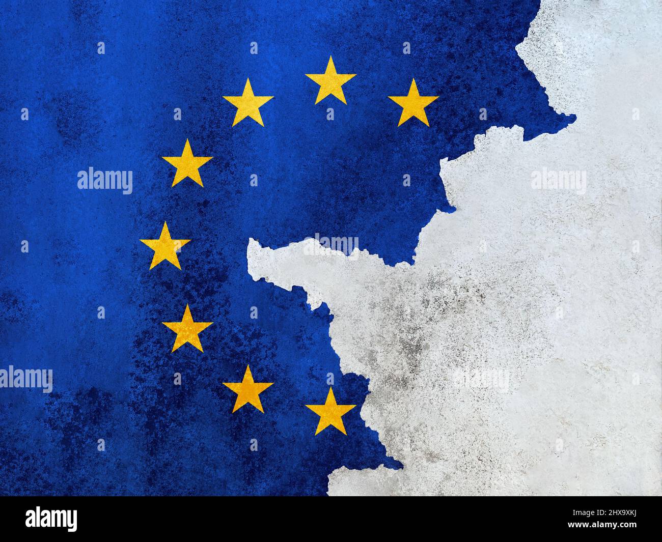 Flag of European Union on cracked cement of old damaged wall texture ...