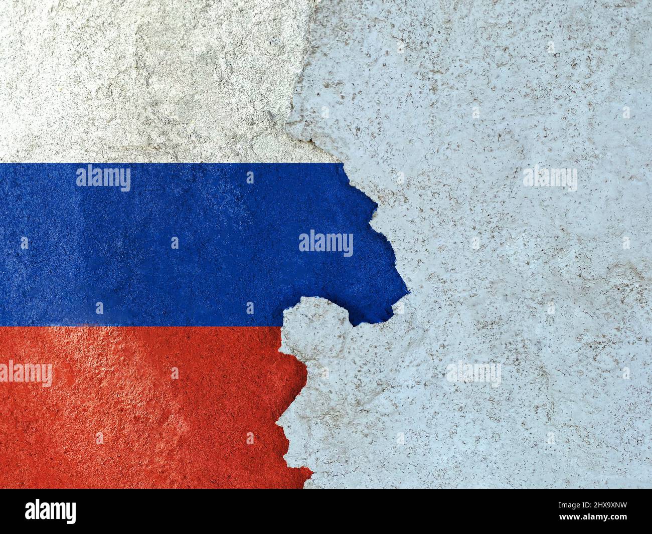 Flag of Russia on stone concrete cement scratched peeled off weathered ...