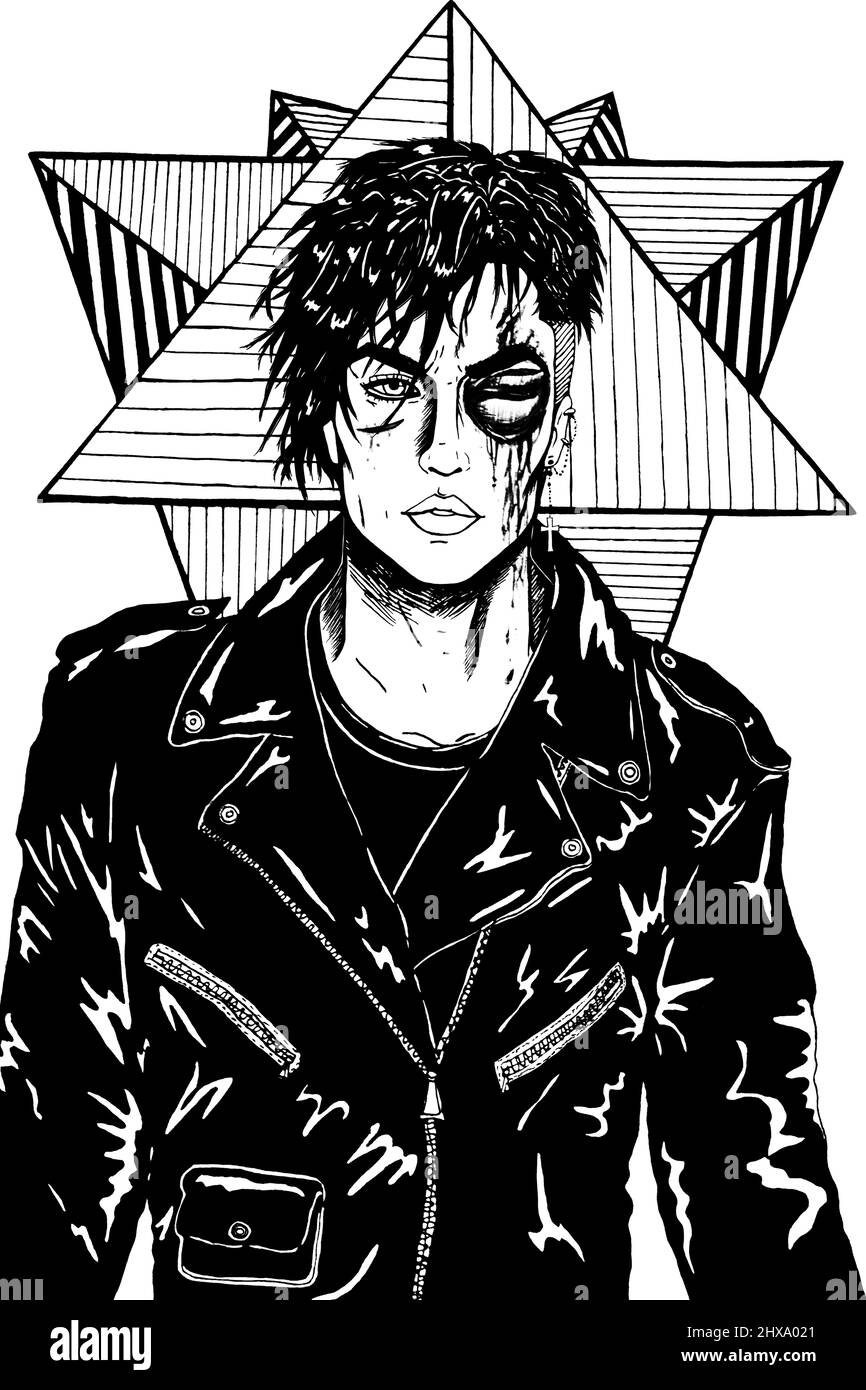 Fighter Man Portrait Ink Illustration Stock Photo - Alamy