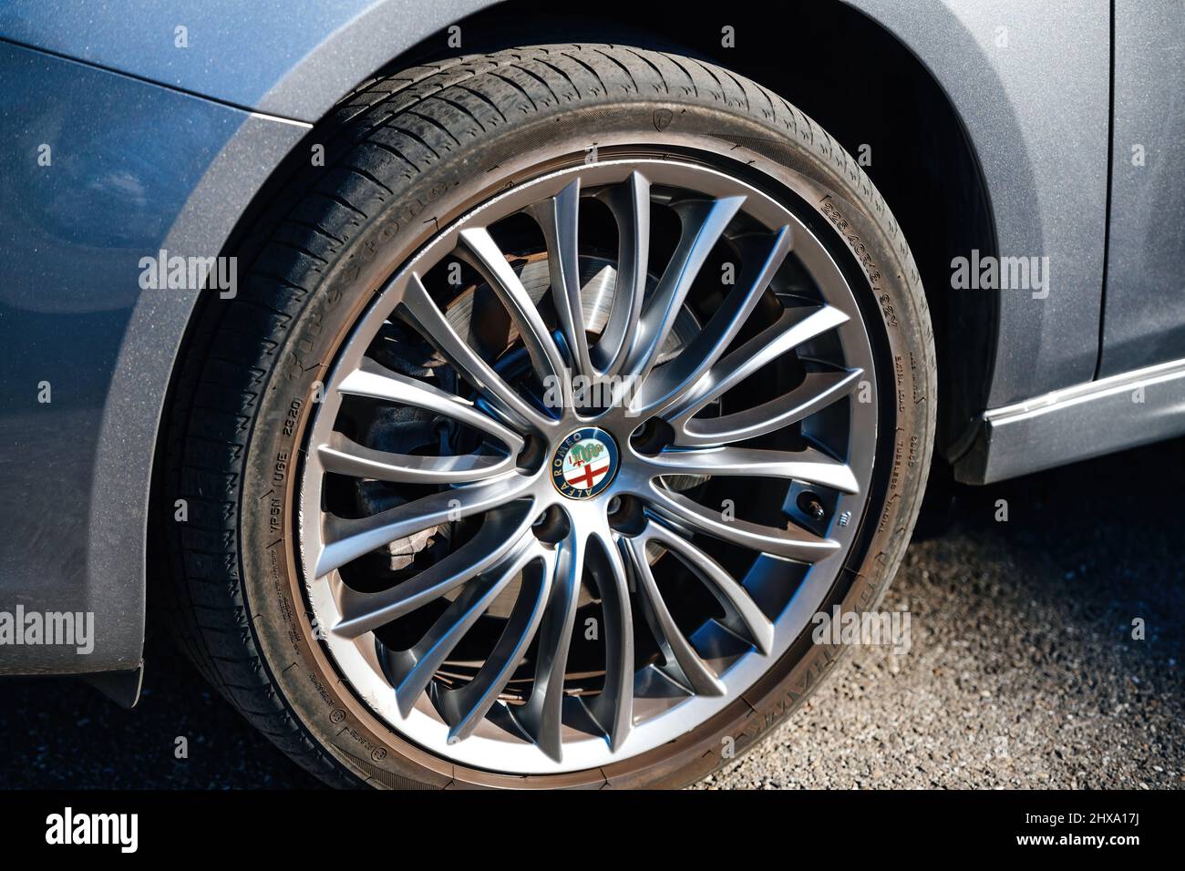 Strasbourg, France - Mar 8, 2022: Close-up of Italian Alpha Romeo car ...