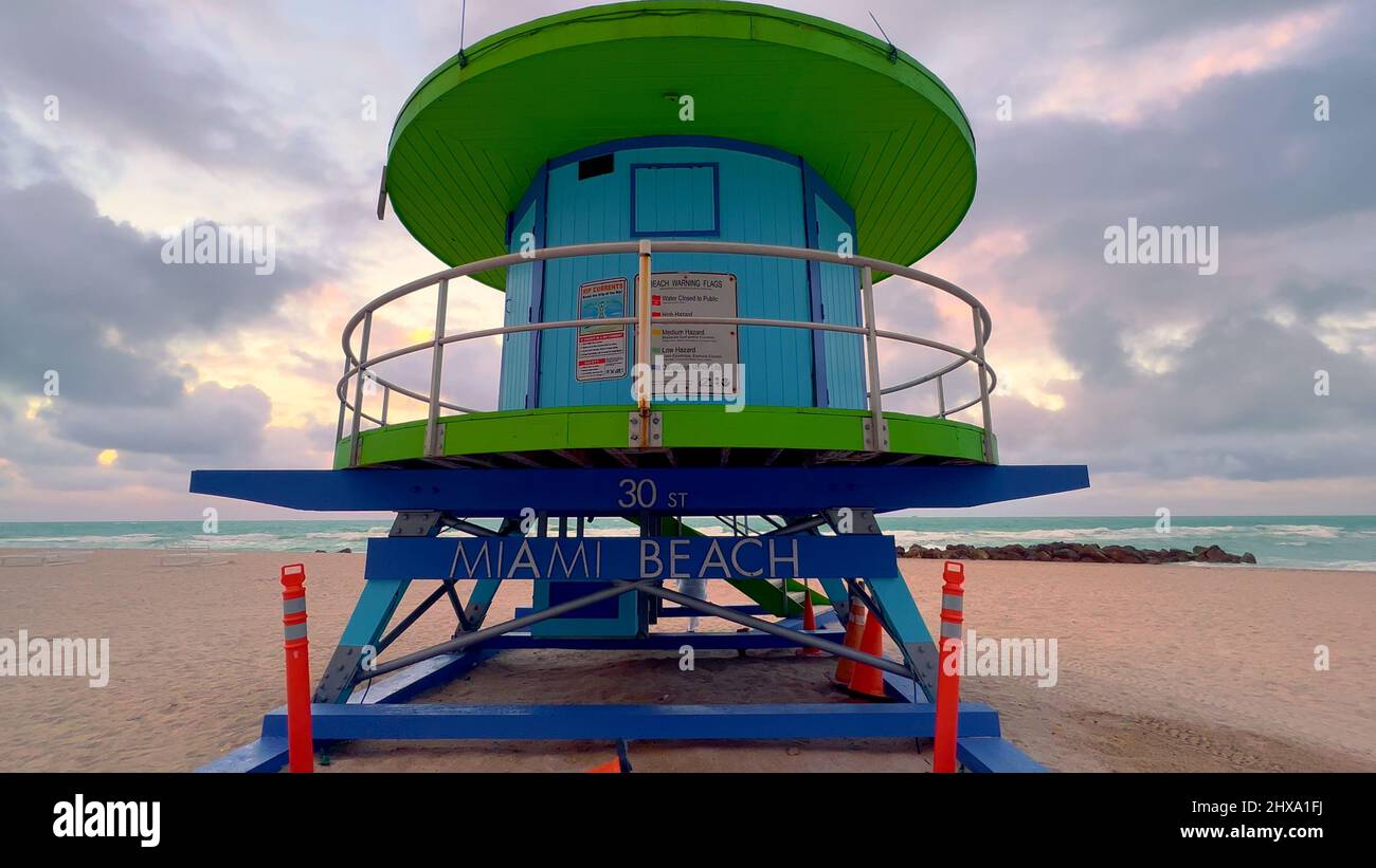 Typical colorful Lifeguard houses at Miami Beach - MIAMI, UNITED STATES ...