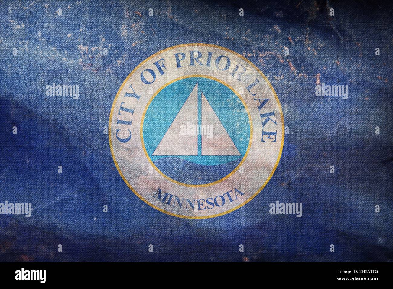 Top view of retro flag of Prior Lake, Minnesota, untied states of ...