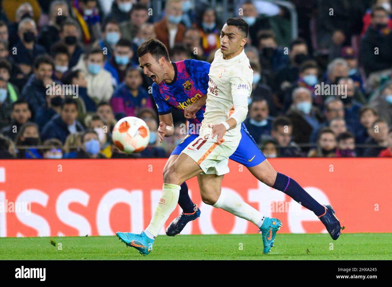 Barcelona, Spain. 10th Mar, 2022. Eric Garcia of FC Barcelona in action with Mostafa Mohamed of ...