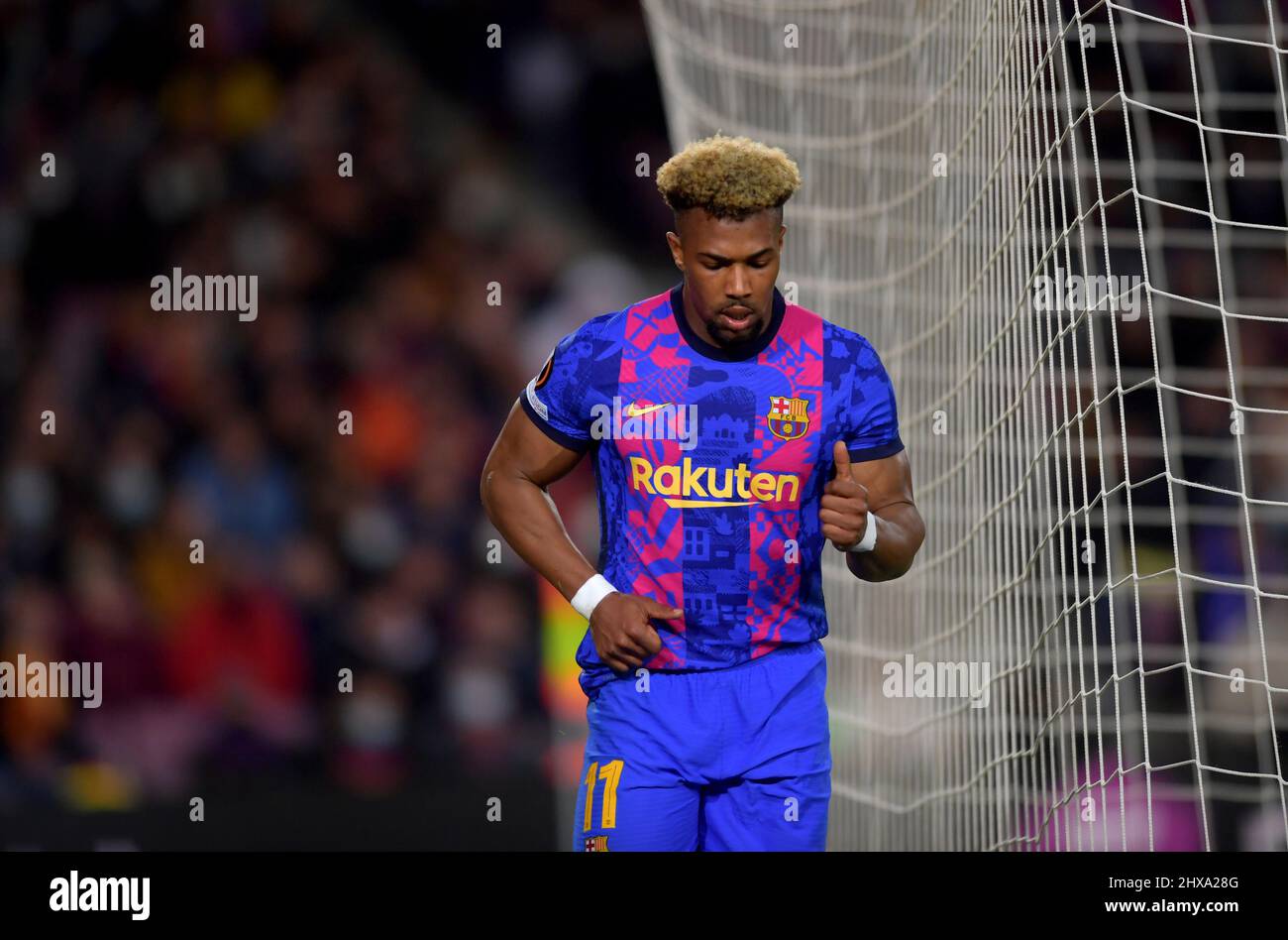 Barcelona,Spain.10 March,2022. Adama Traoré (11) of FC Barcelona during ...