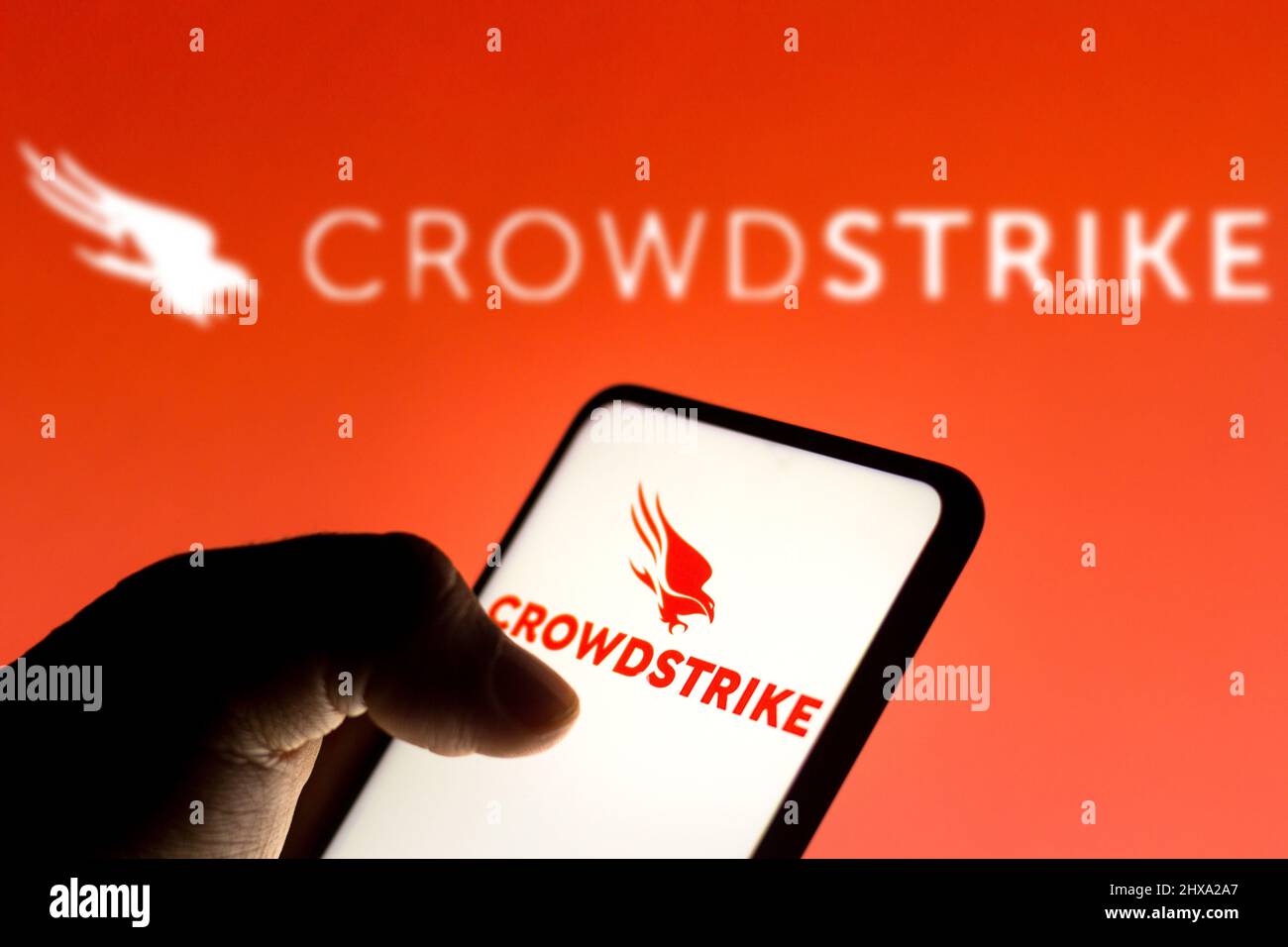 In this photo illustration the CrowdStrike Holdings logo seen displayed ...