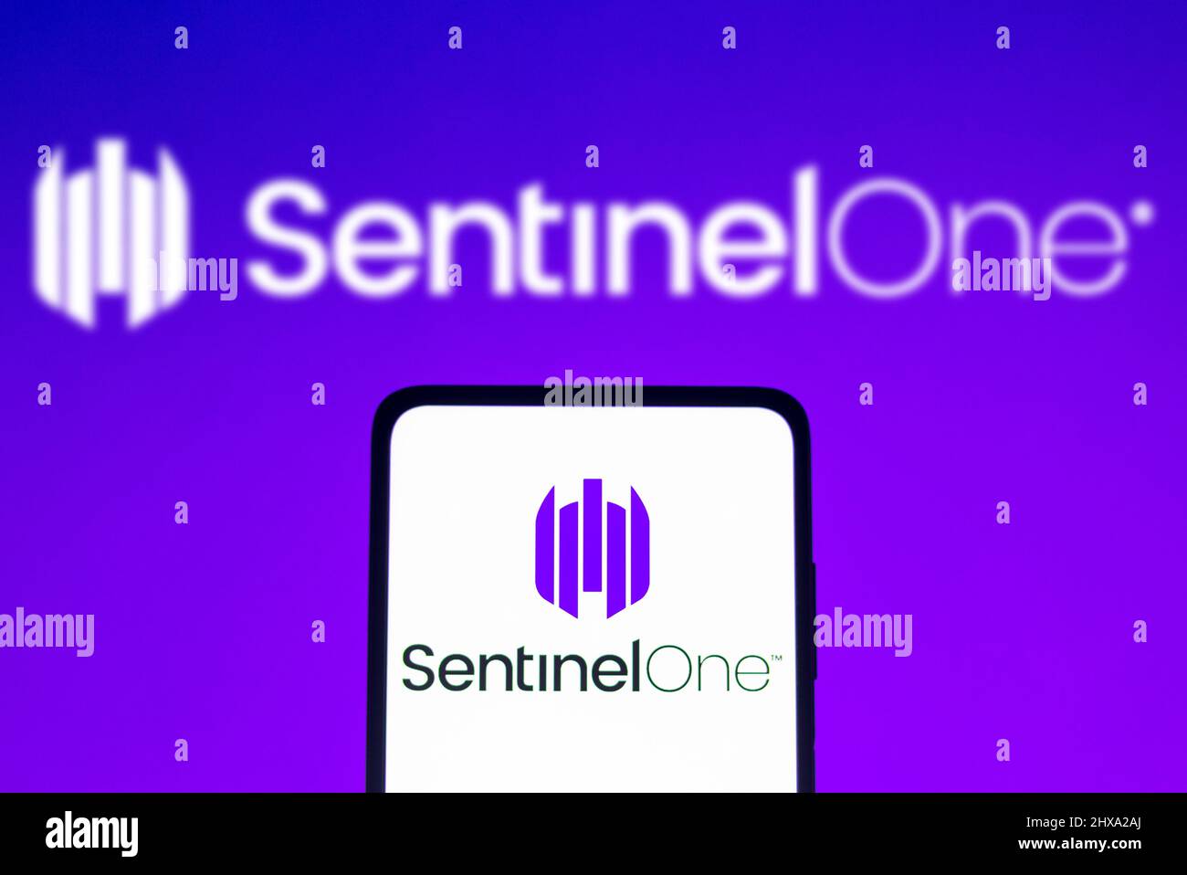 In this photo illustration the SentinelOne logo seen displayed on a ...
