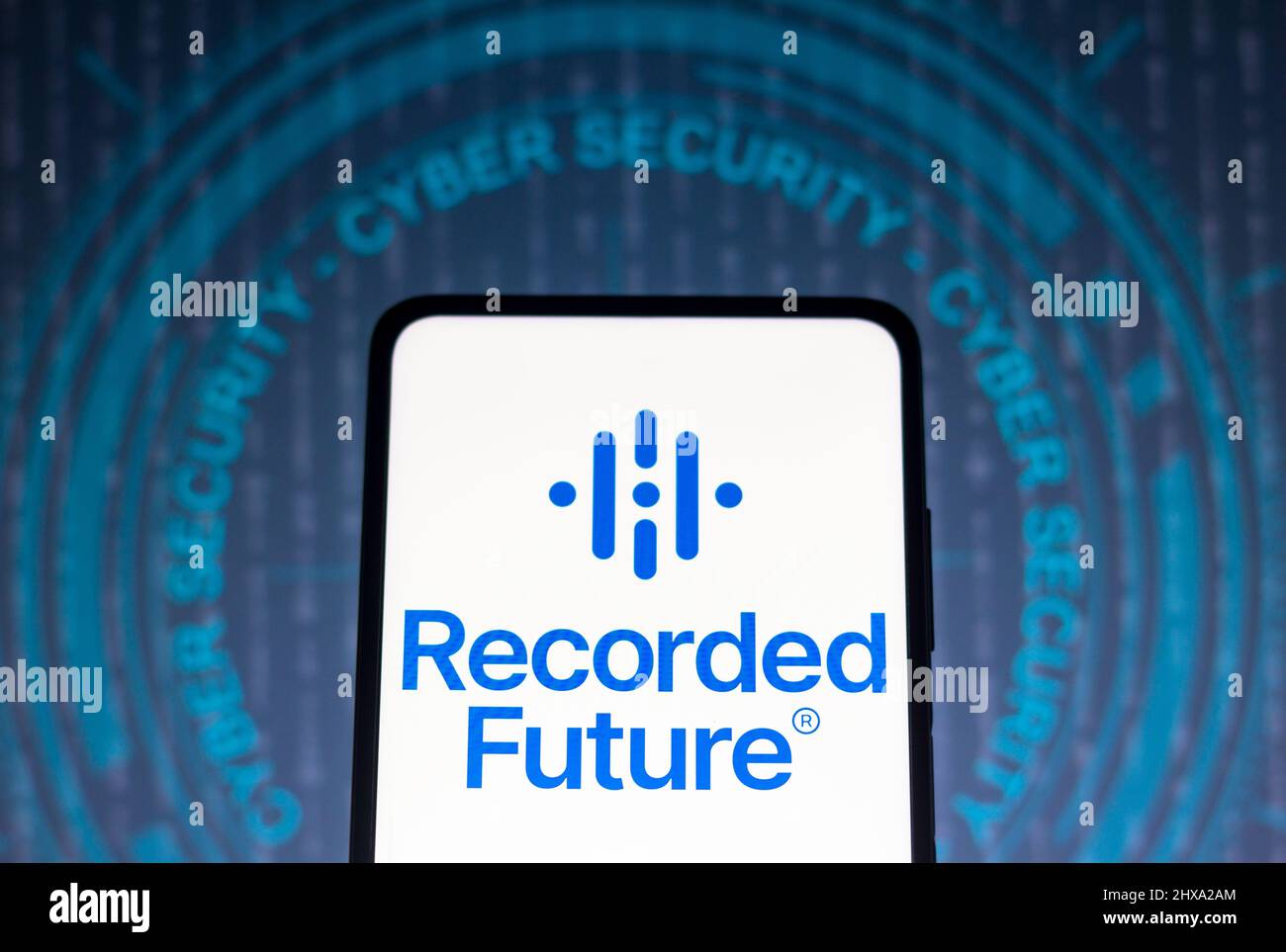In this photo illustration the logo from the cyber security company Recorded Future seen ...
