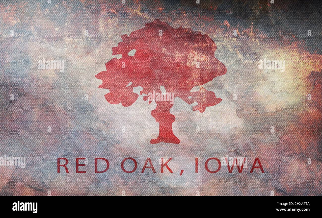 Top view of retro flag of Red Oak, Iowa, untied states of America with ...