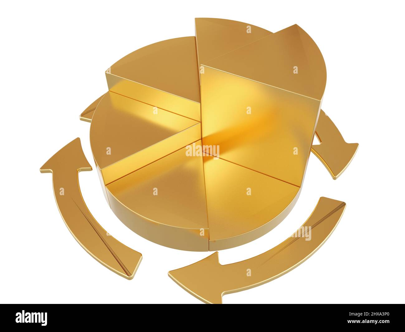Gold pie chart isolated on a white background Stock Photo - Alamy