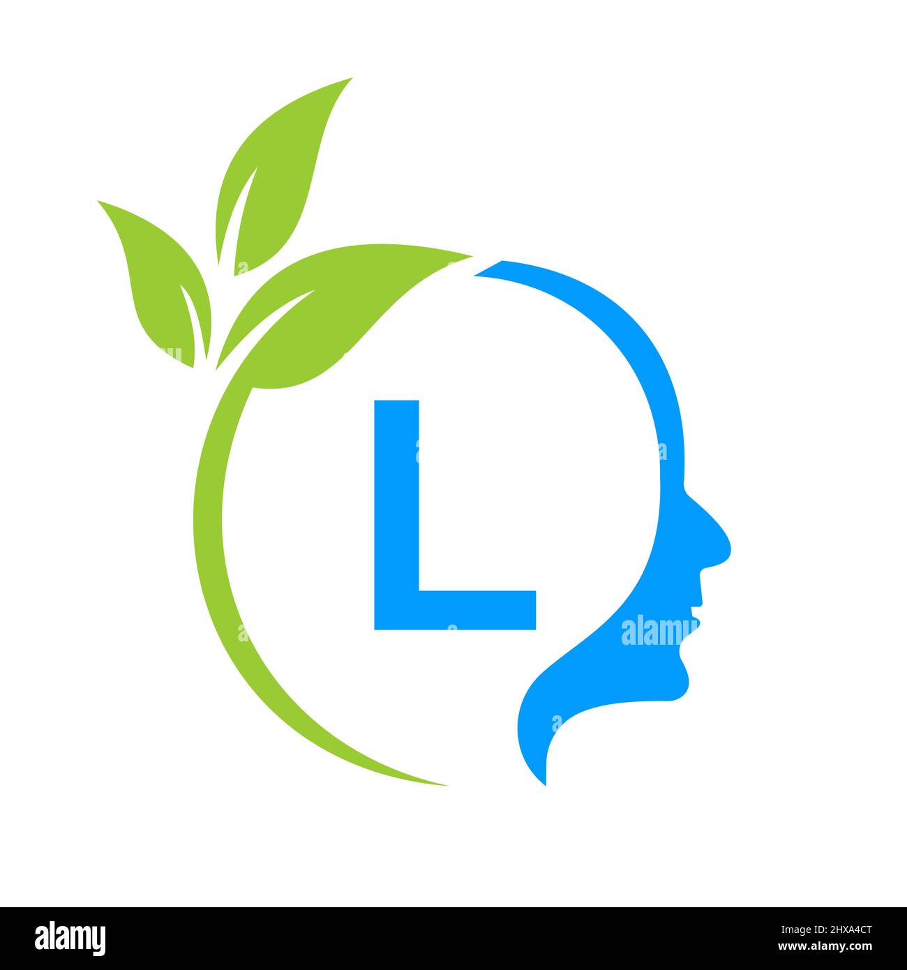 Tree Brain On L Letter Logo Design. Leaf Head Sign Template Healthcare ...