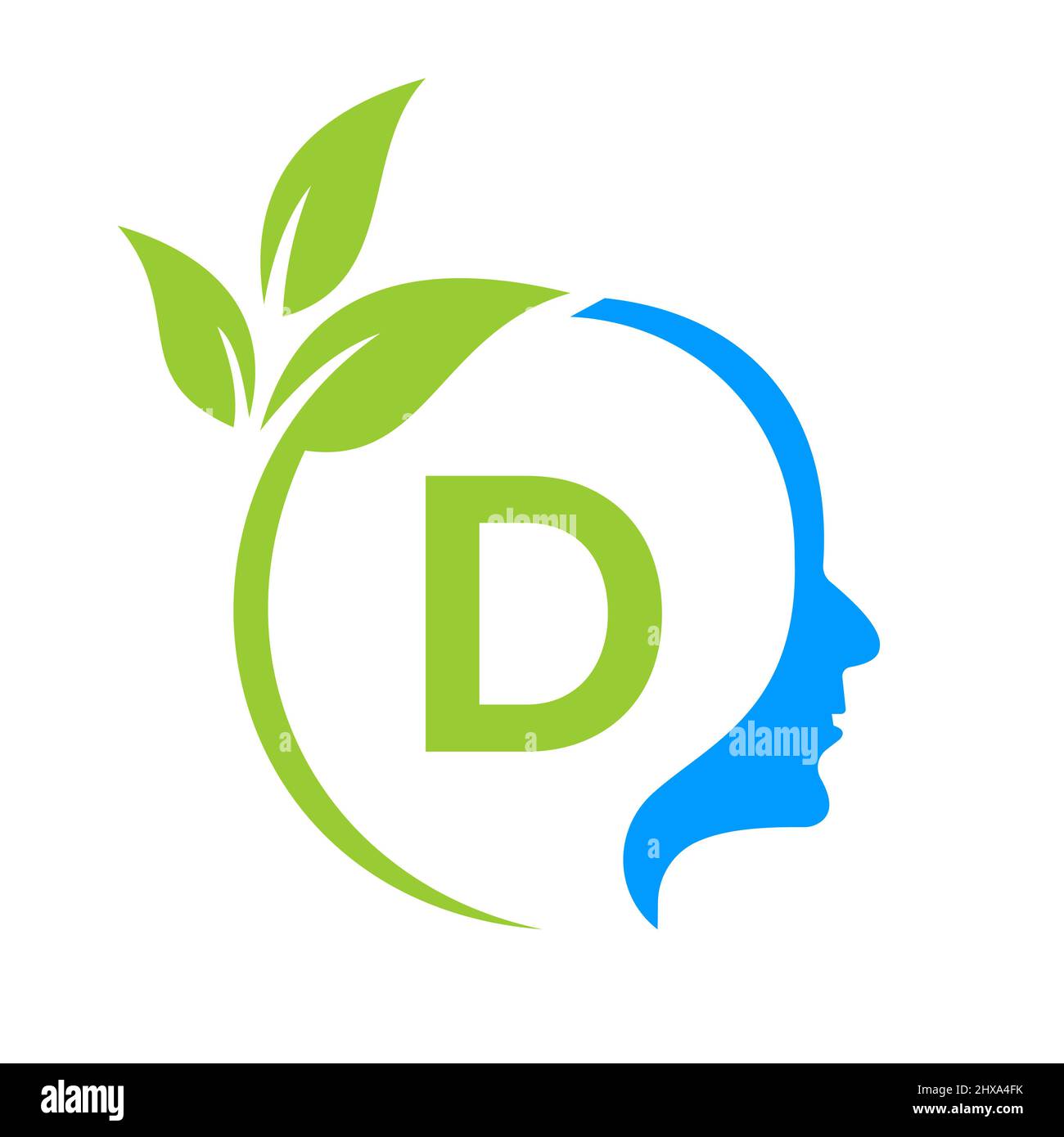 Tree Brain On D Letter Logo Design. Leaf Head Sign Template Healthcare ...