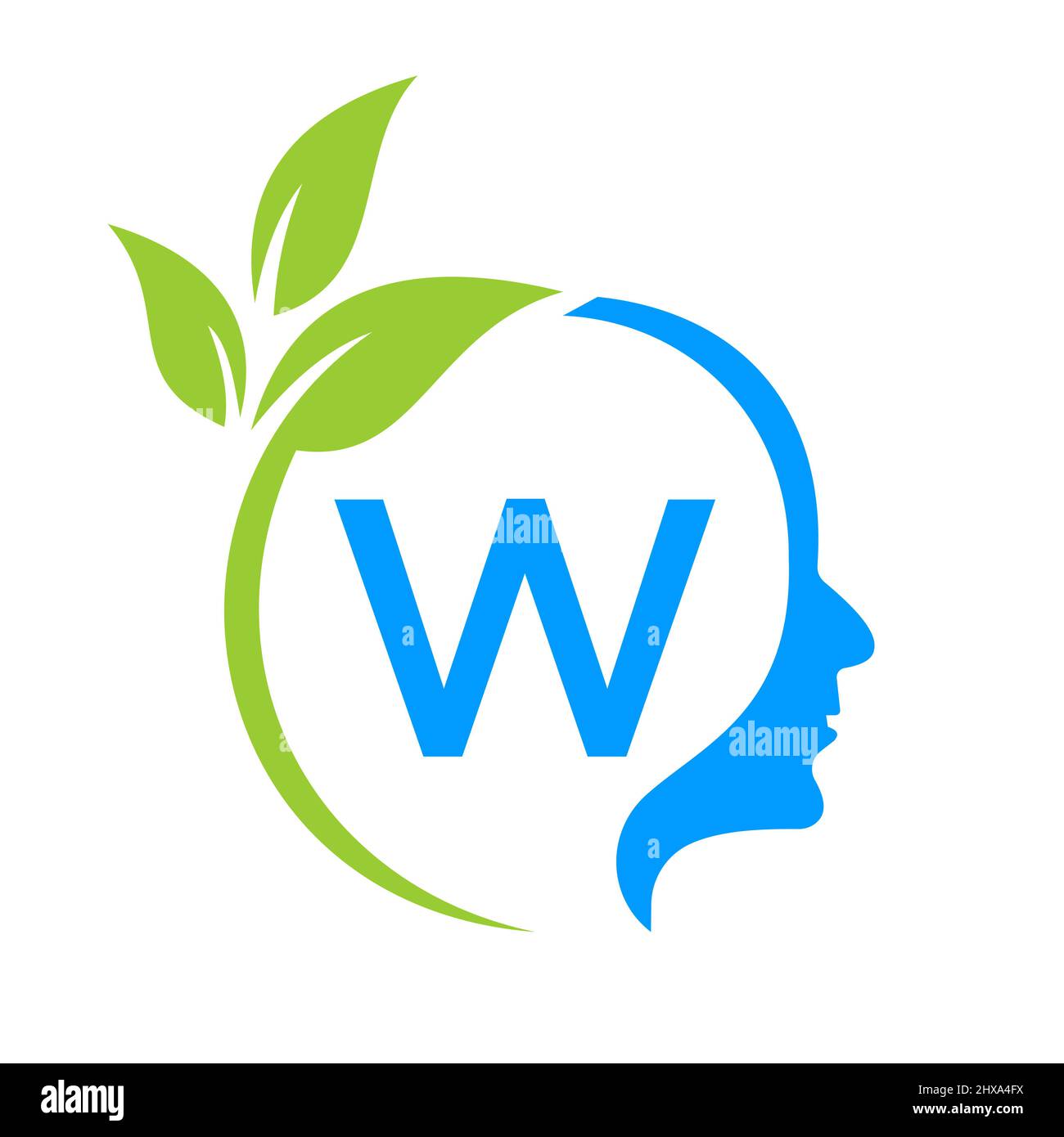 Tree Brain On W Letter Logo Design. Leaf Head Sign Template Healthcare ...