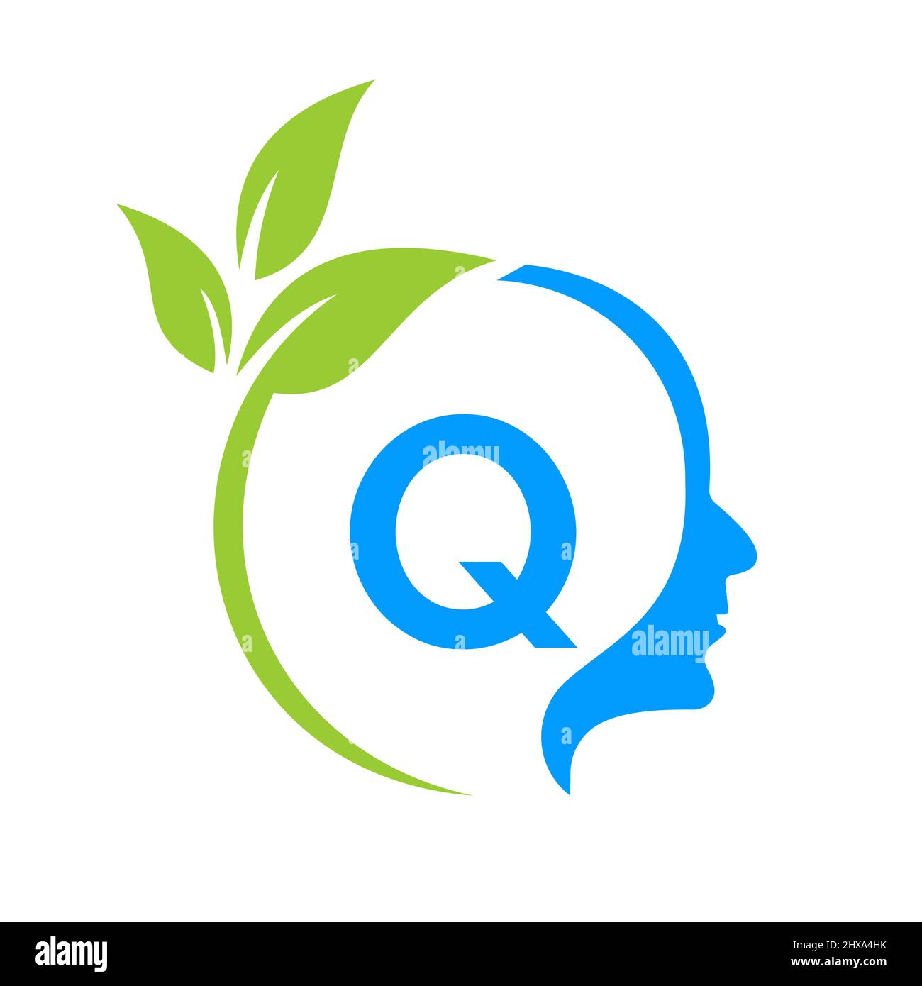 Tree Brain On Q Letter Logo Design. Leaf Head Sign Template Healthcare ...