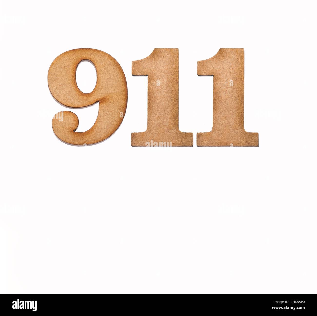 Number 911 in wood, isolated on white background Stock Photo - Alamy