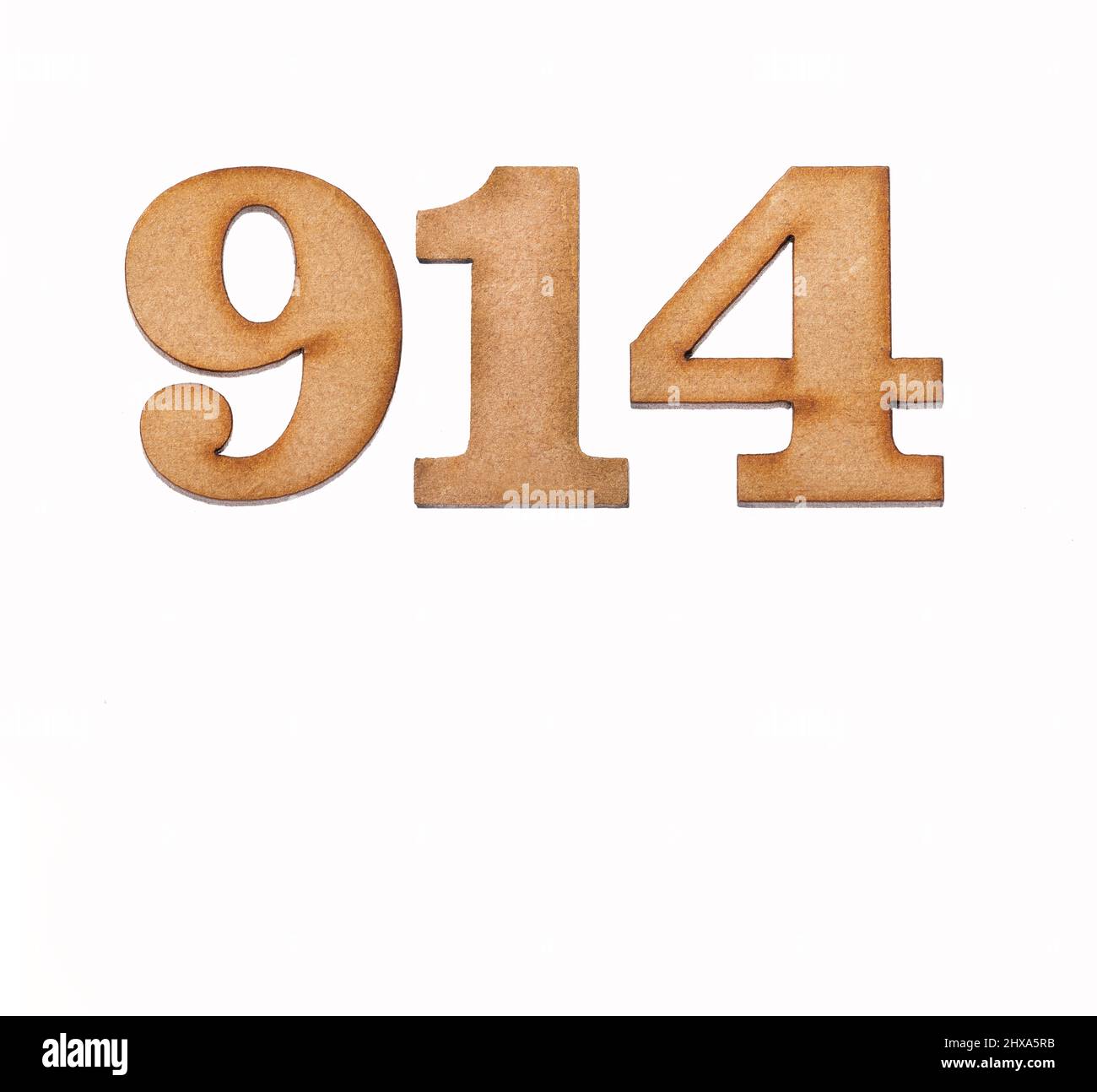 Number 914 - Piece of wood isolated on white background Stock Photo - Alamy