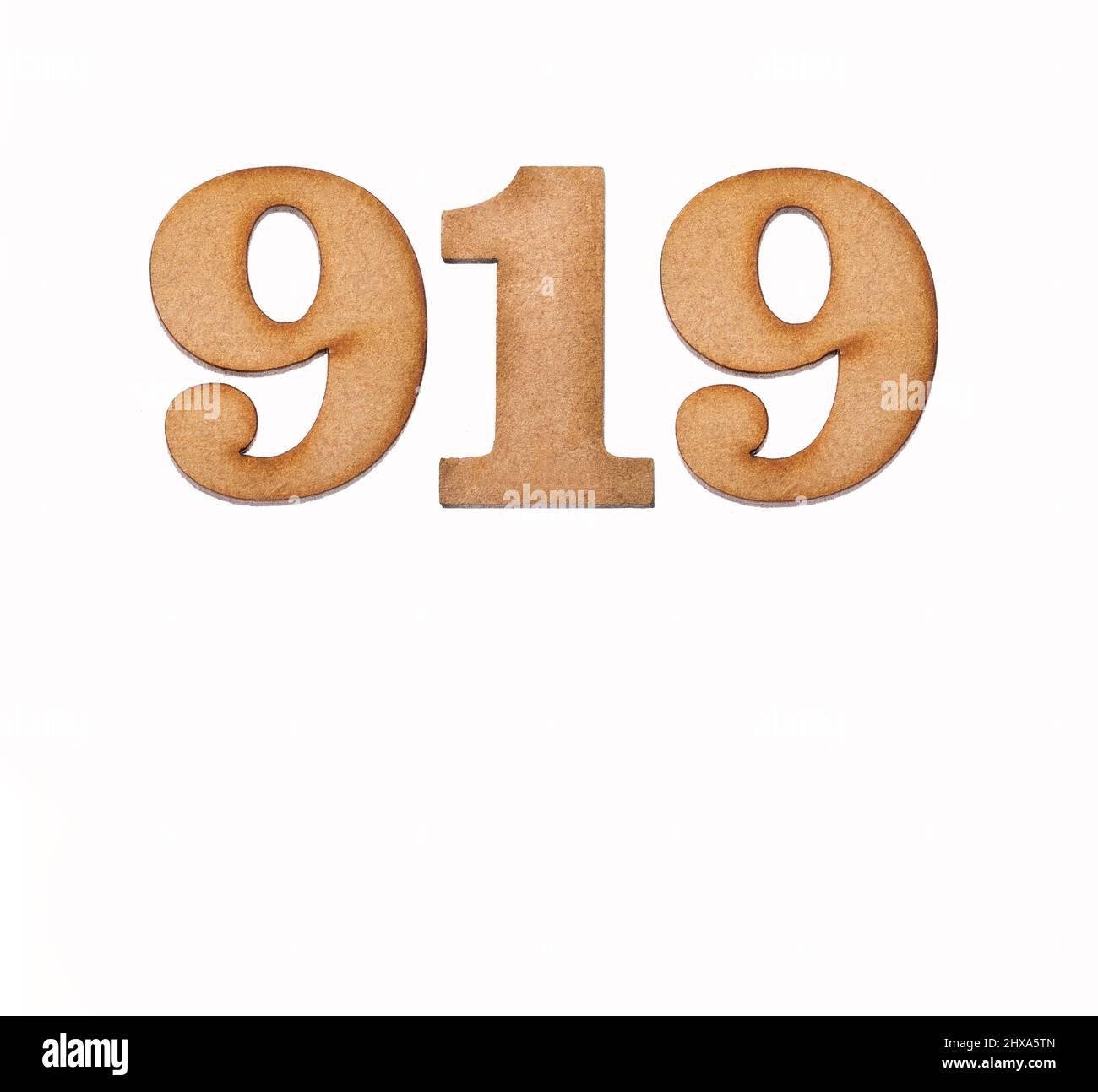 Number 919 in wood, isolated on white background Stock Photo - Alamy