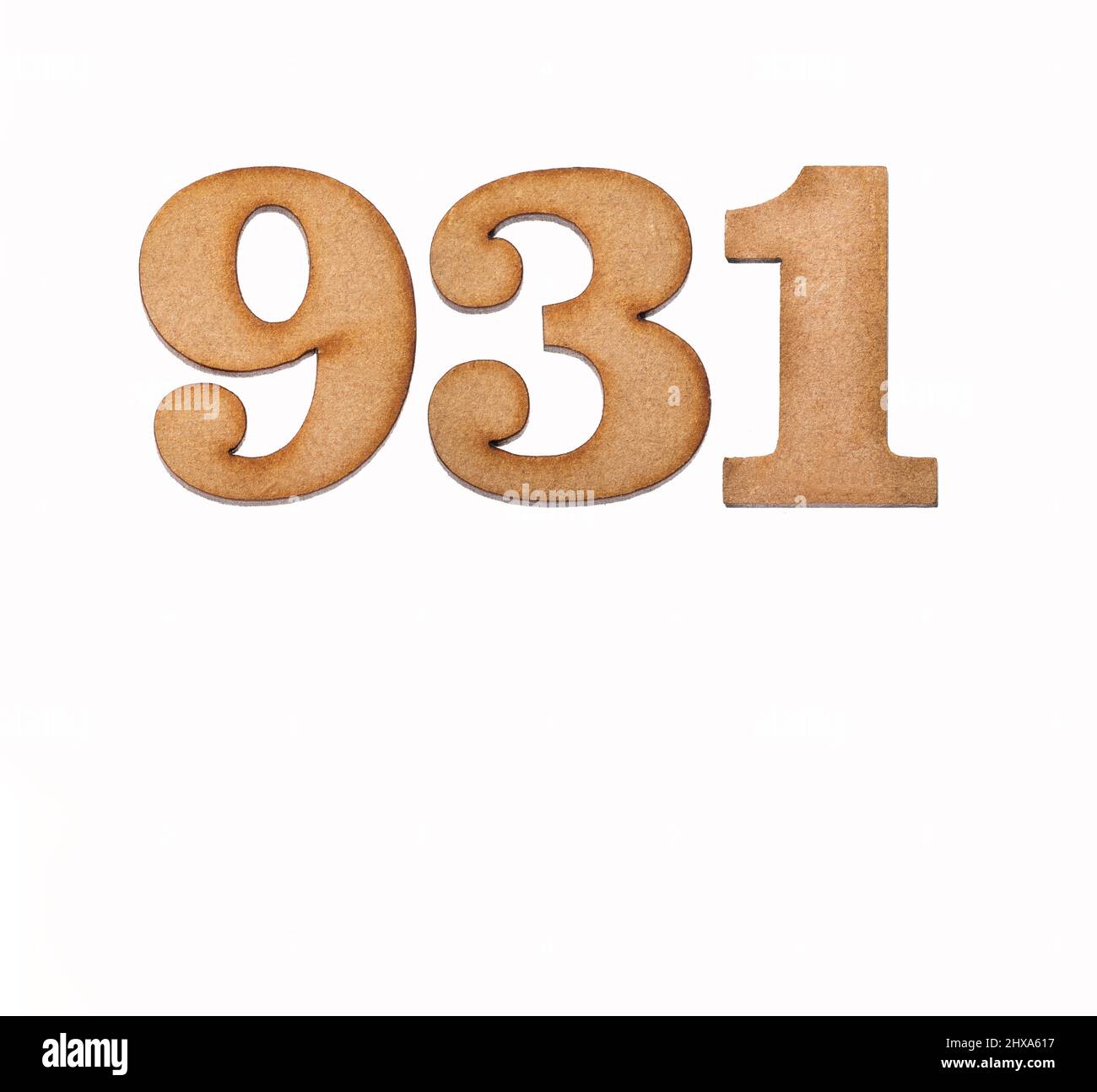 Number 931 in wood, isolated on white background Stock Photo - Alamy