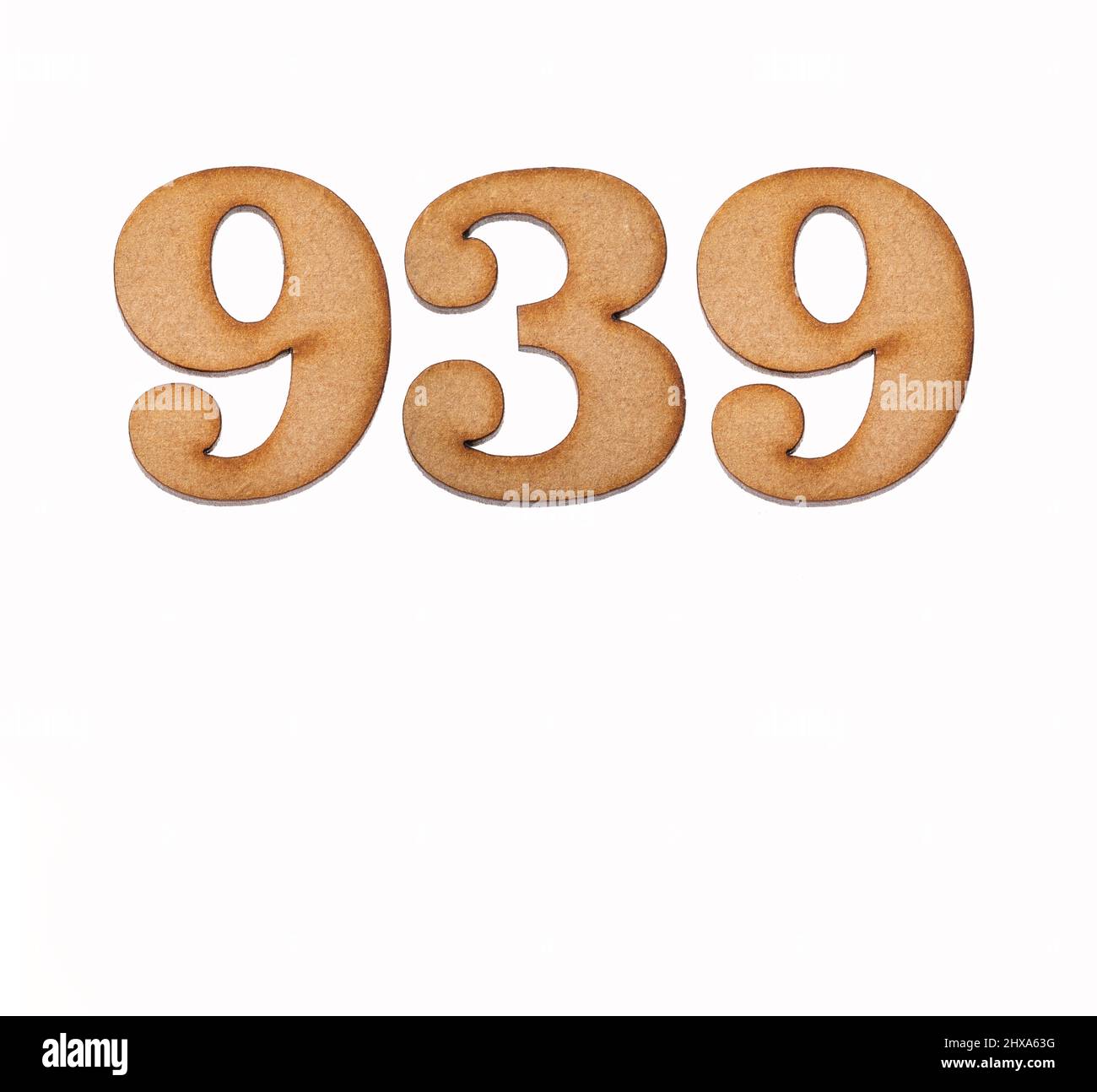 Number 939 in wood, isolated on white background Stock Photo - Alamy